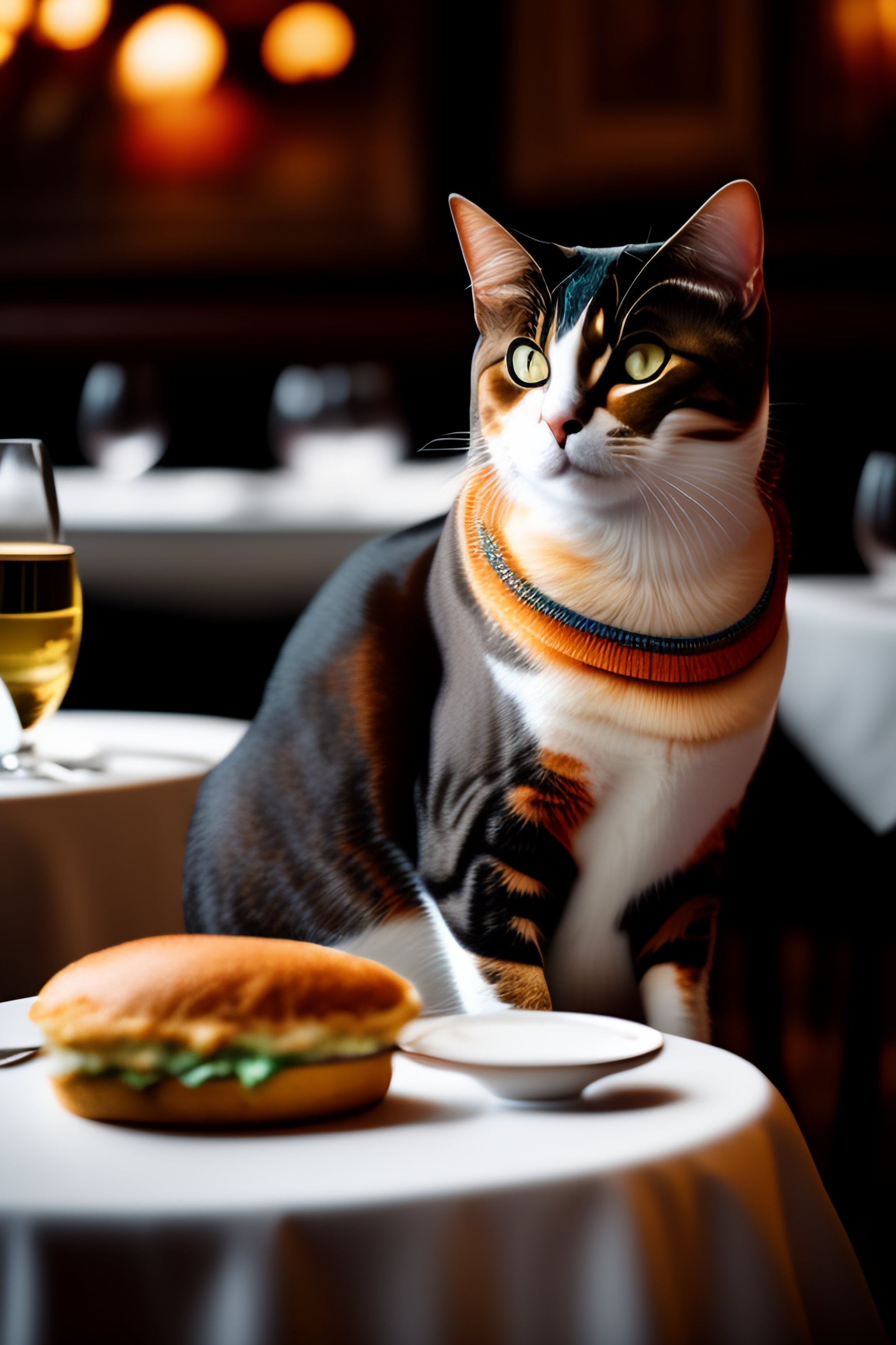 Lexica - Portrait of a cat in a restaurant