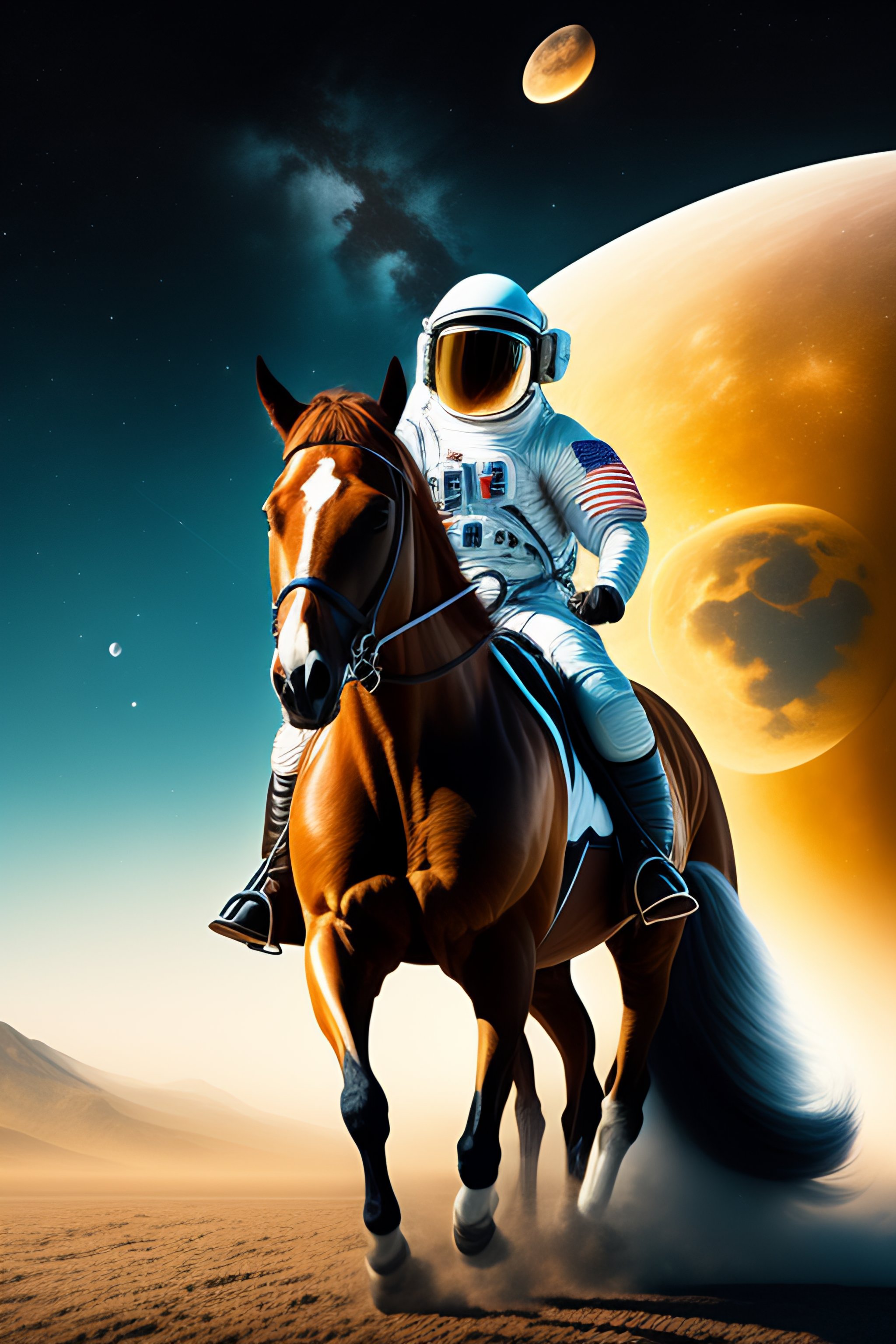 Lexica - Astronaut riding a horse, moving towards a moon with string ...