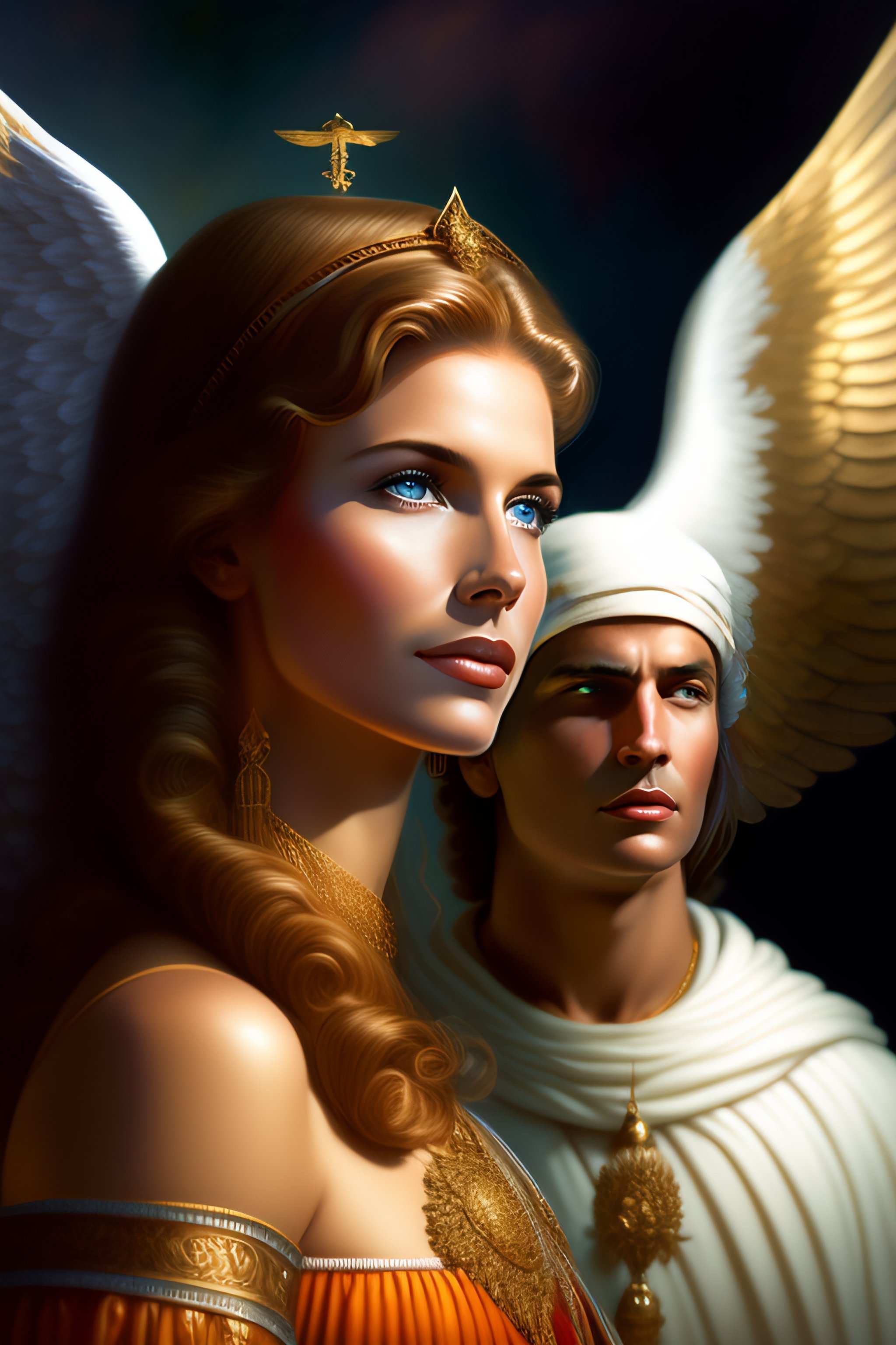 Lexica - Photographic portrait of Archangel Michel and an angelic woman