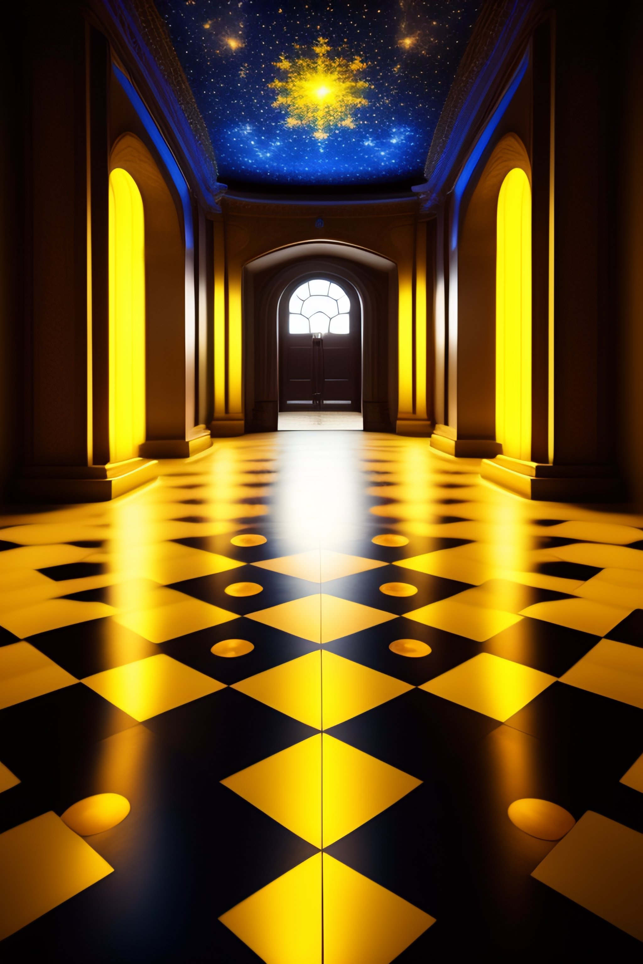 Lexica - One-point perspective, starry sky, universe, exquisite floor ...