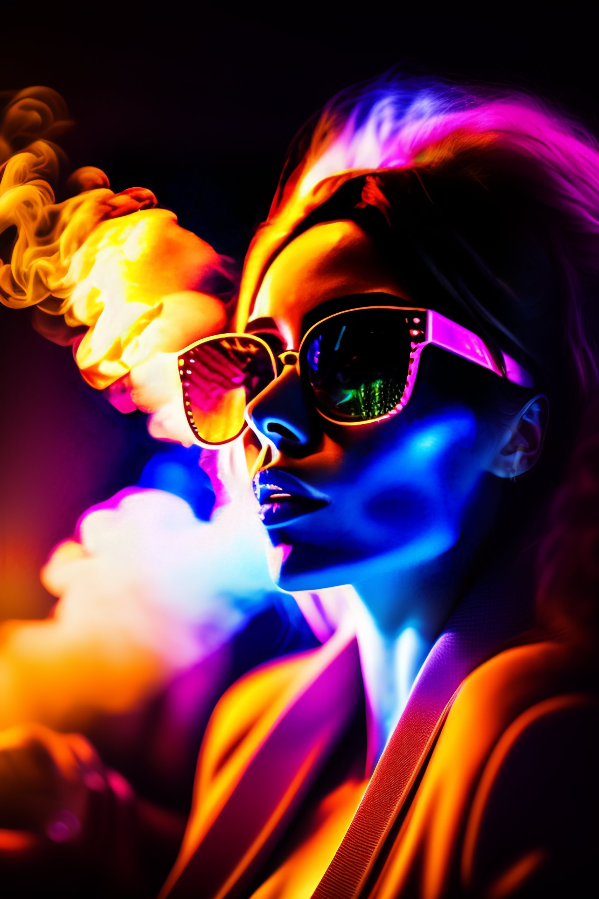 Lexica - A woman with sunglasses raving in a club with lasers and smoke