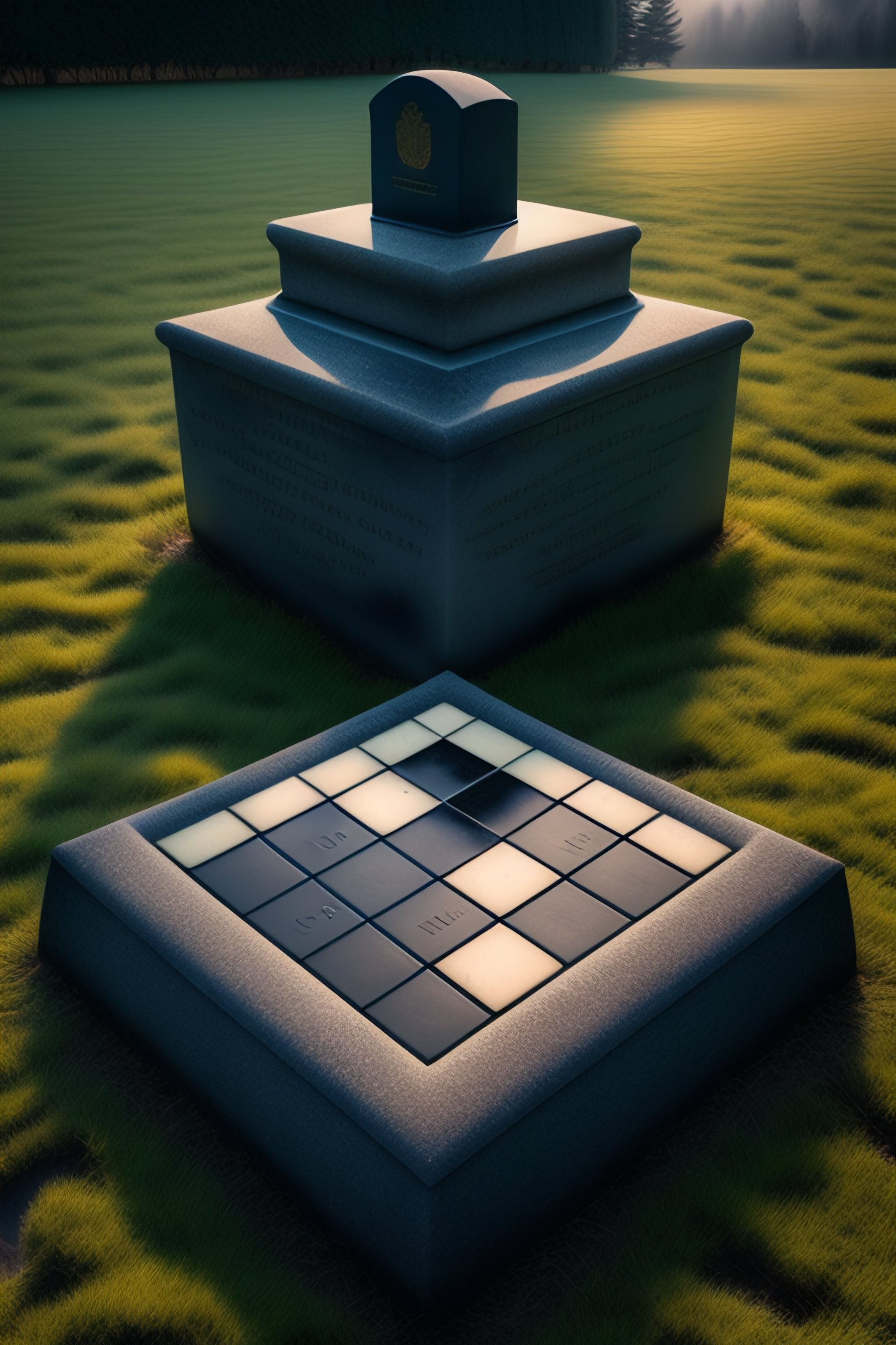 Lexica - A broken chessboard in the shape of a gravestone.
