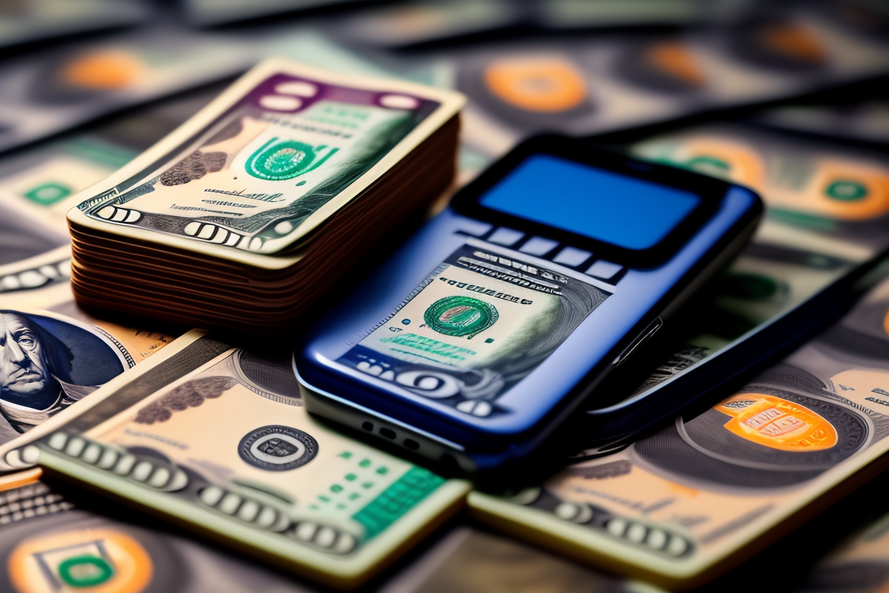 Lexica - Three phones with stack of dollar banknotes