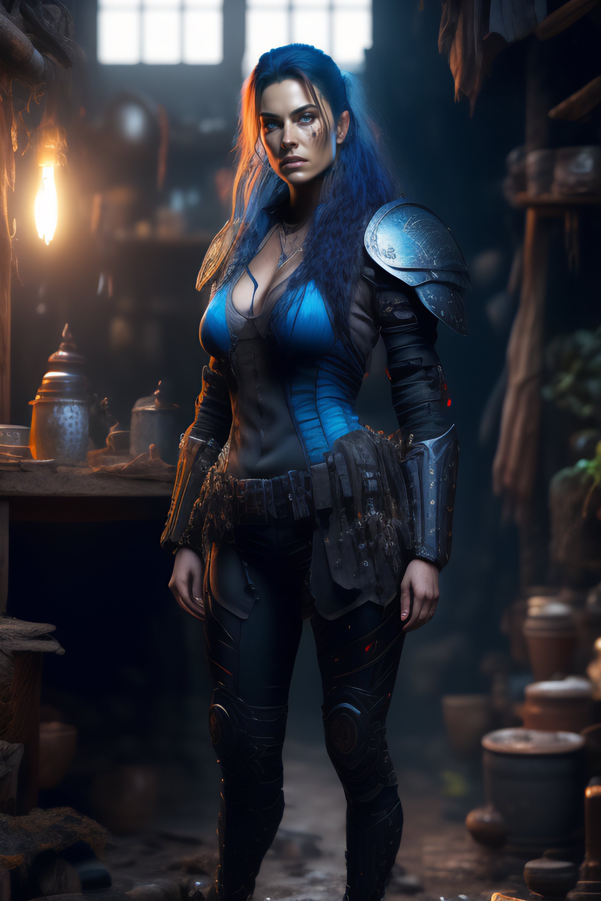 Lexica - Dark and gloomy full body 8k unity render, female cyborg, Blue ...