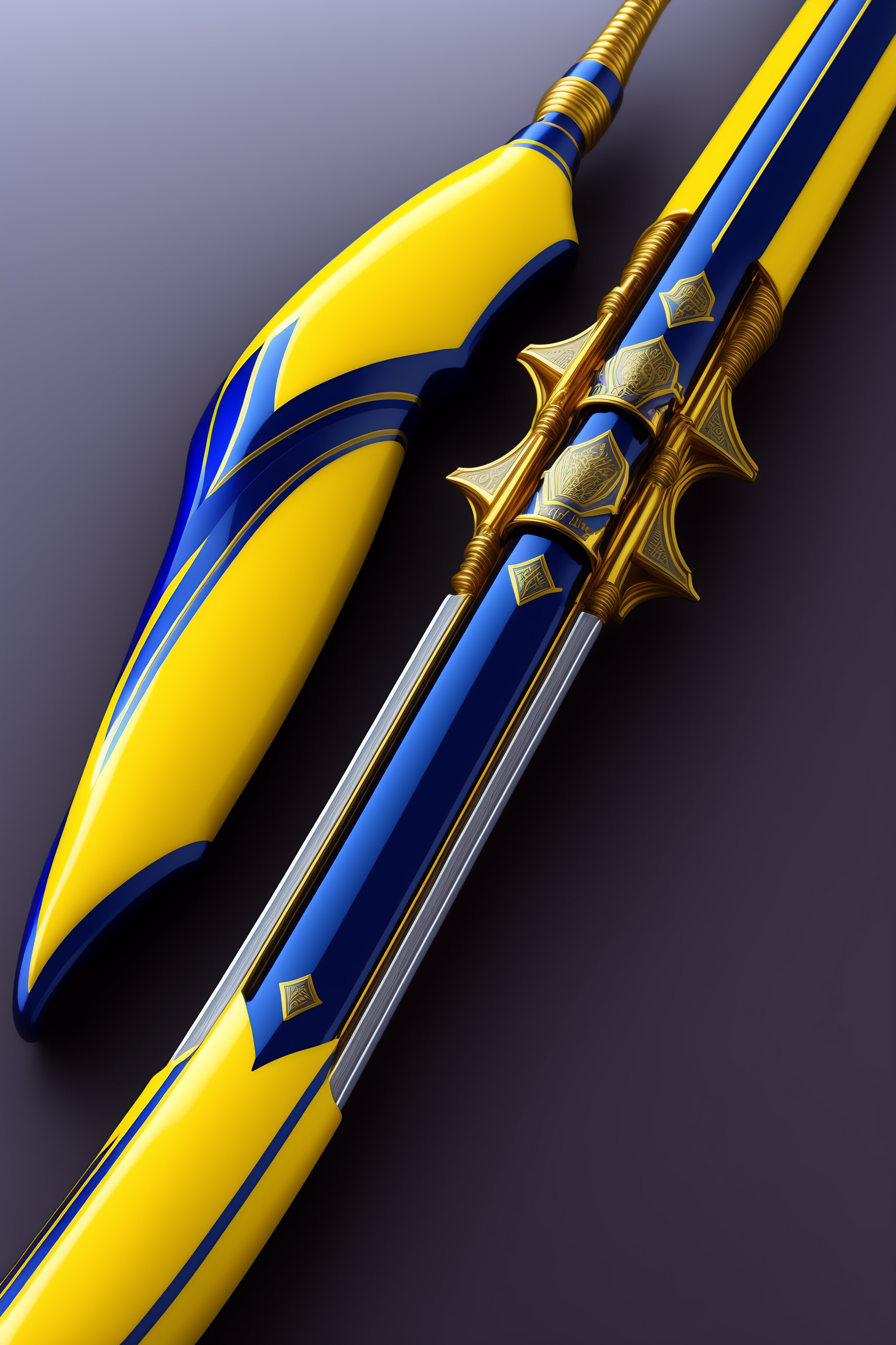 Lexica - Futuristic, blade runner themed yellow and blue sword, concept art