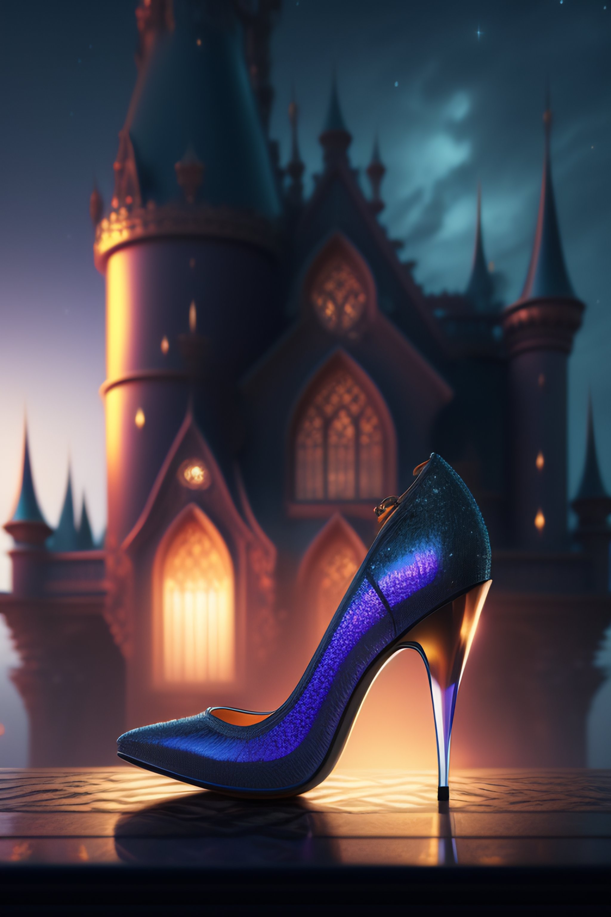 Lexica - Abstract dark fantasy transparent high heel shoe in front of a ...