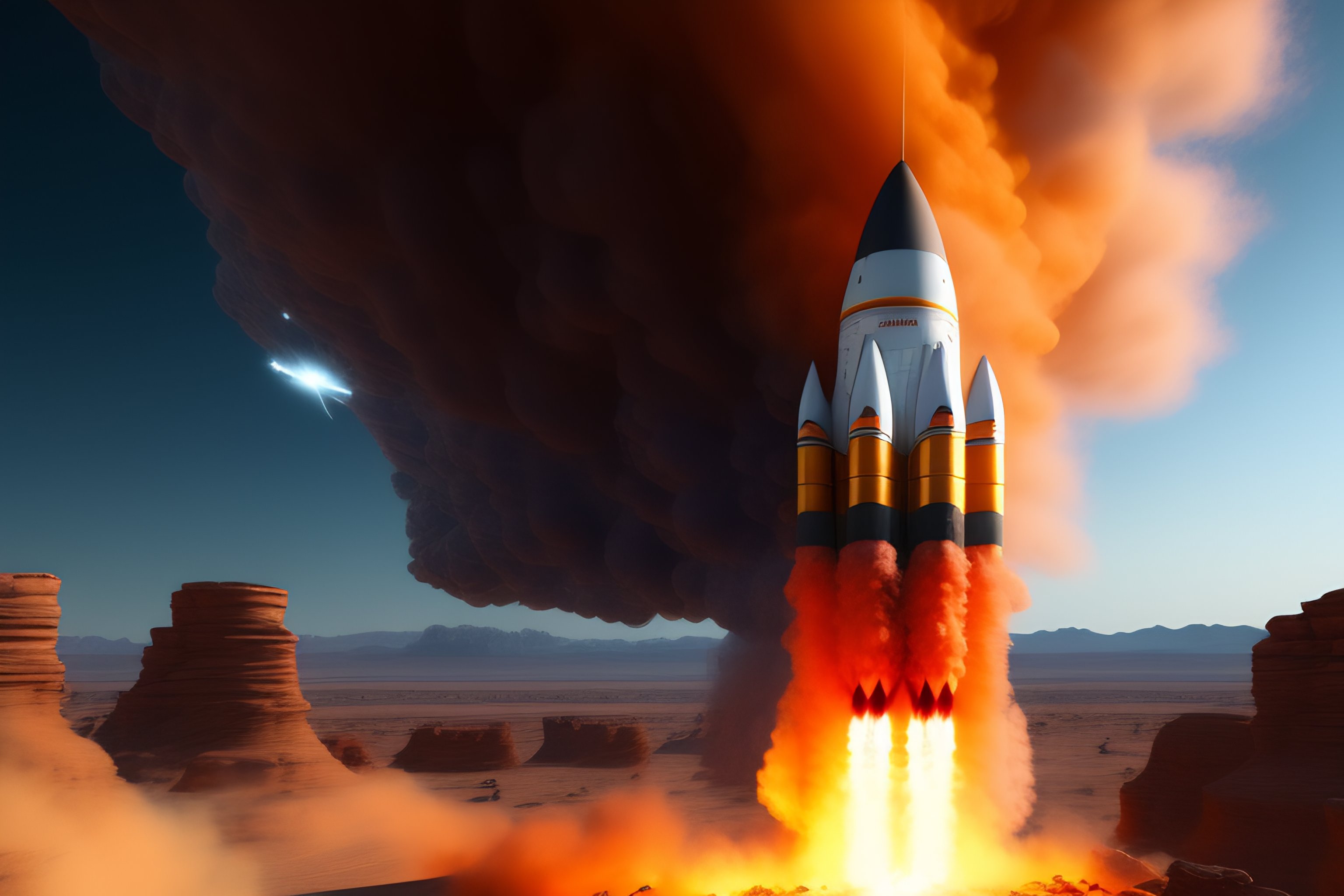Lexica - A rocket blasting off into space, octane render, highly ...