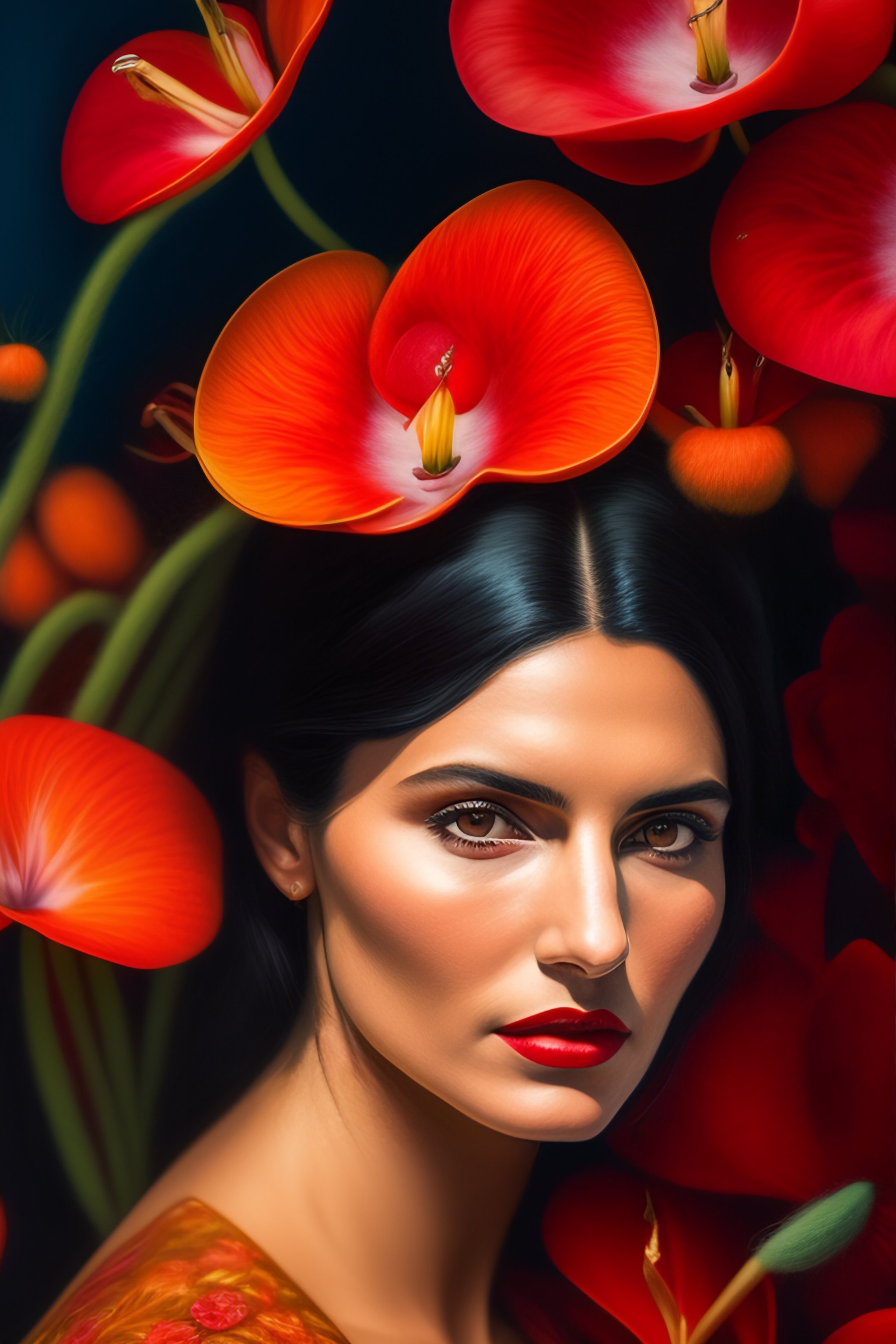 Lexica - Felted art, hundreds of red anthuriums, blood-drenched ...