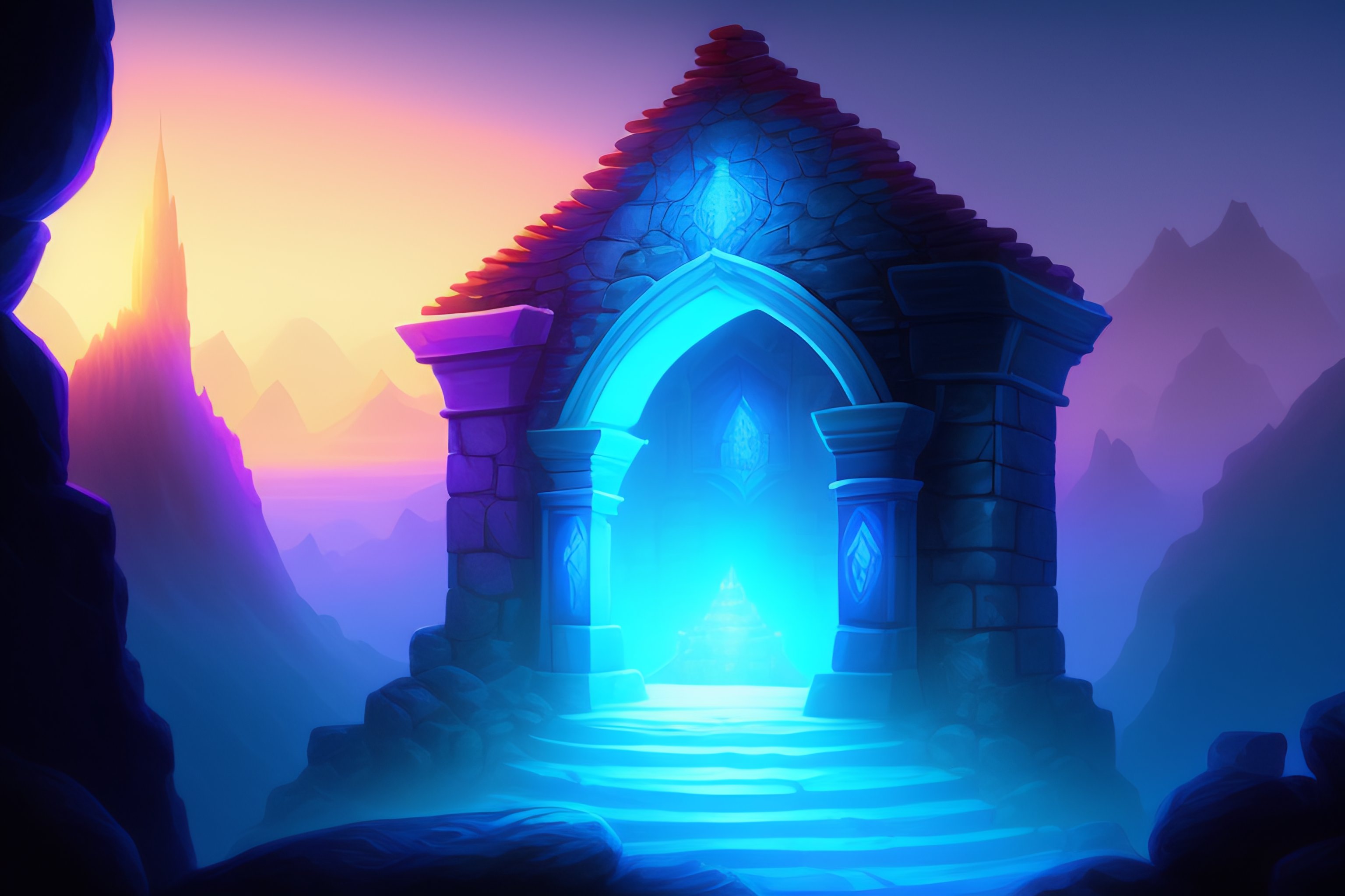 Lexica - Epic cell shaded illustration of a Dungeon dim lit by a blue ...