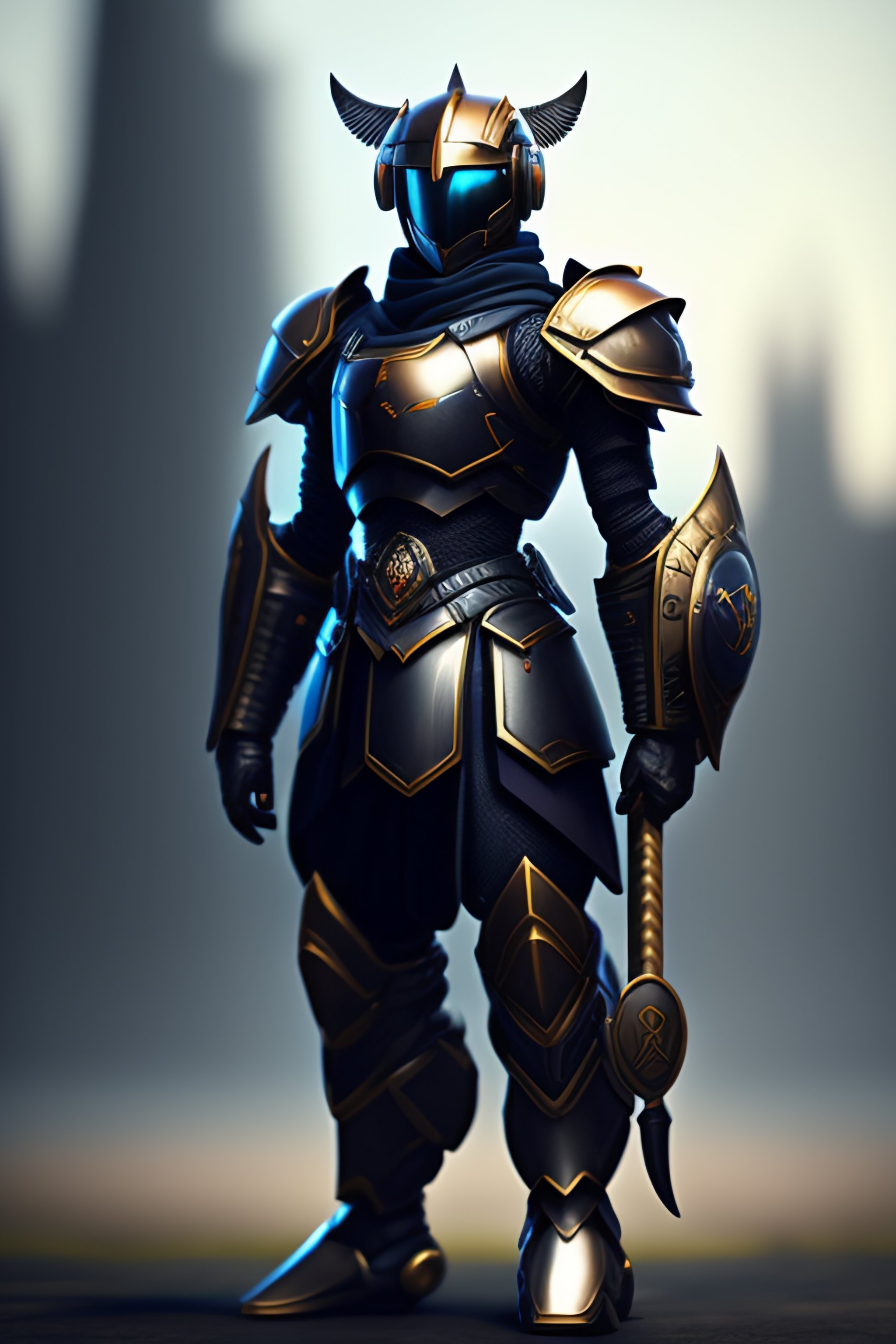 Lexica - A boy with a robotic armor and a black mace, valorant art style