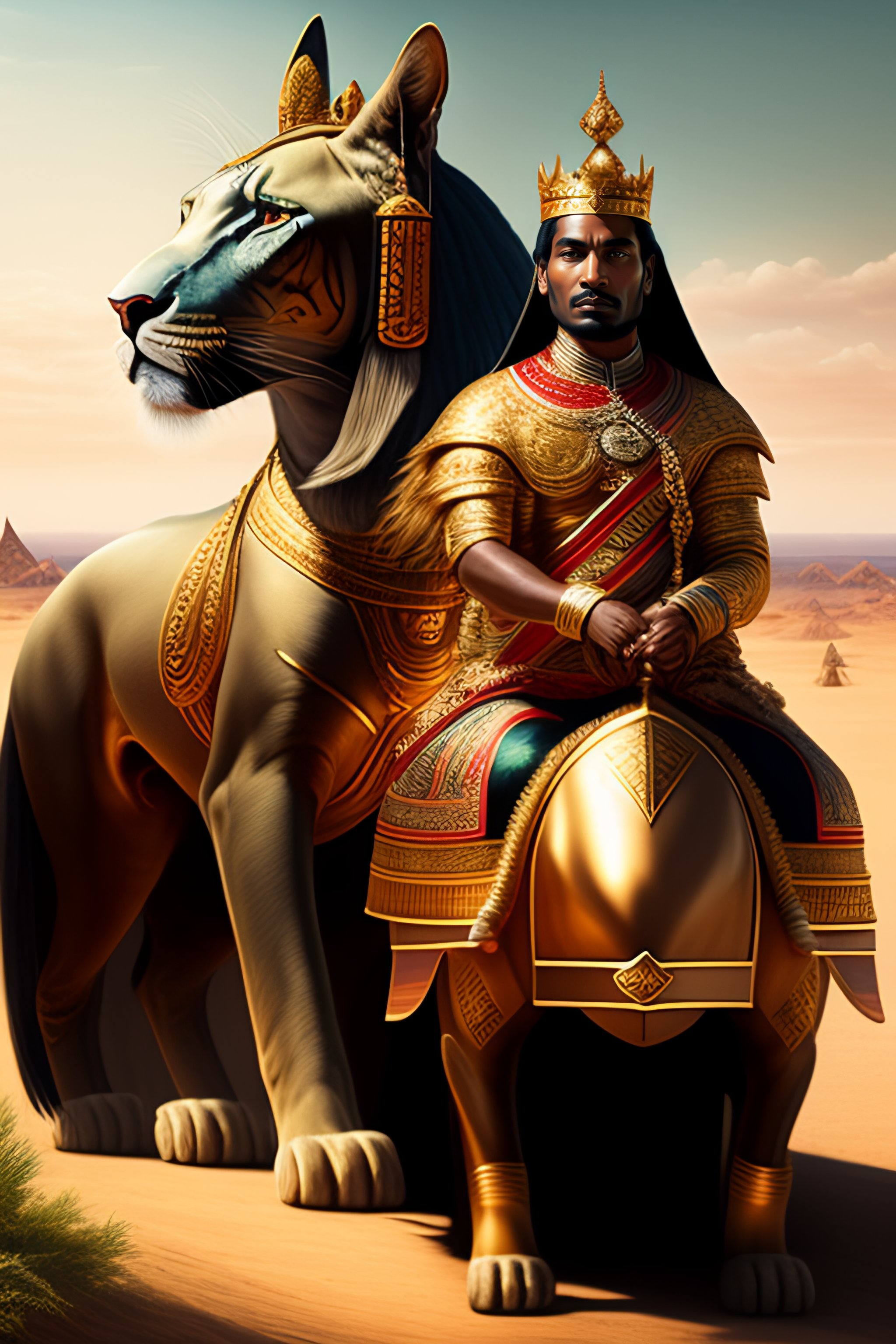 Lexica - A king on a big chariot pulled by a sphinx