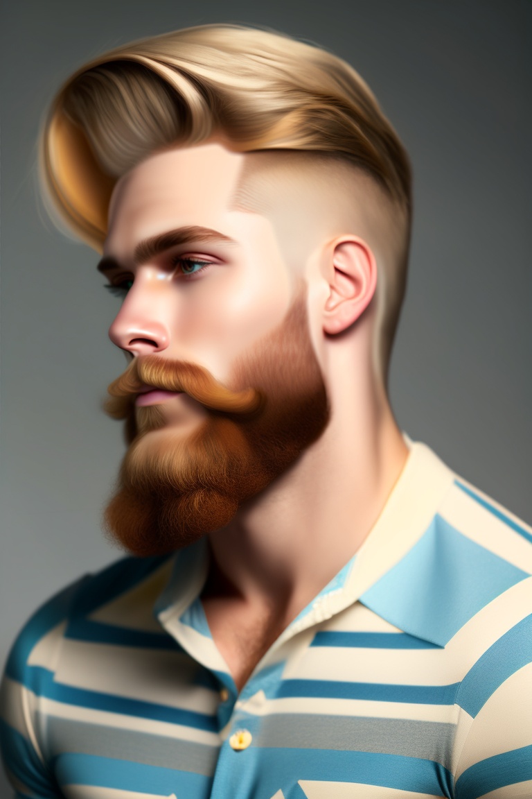 Lexica - Man with beard, blonde, striped shirt