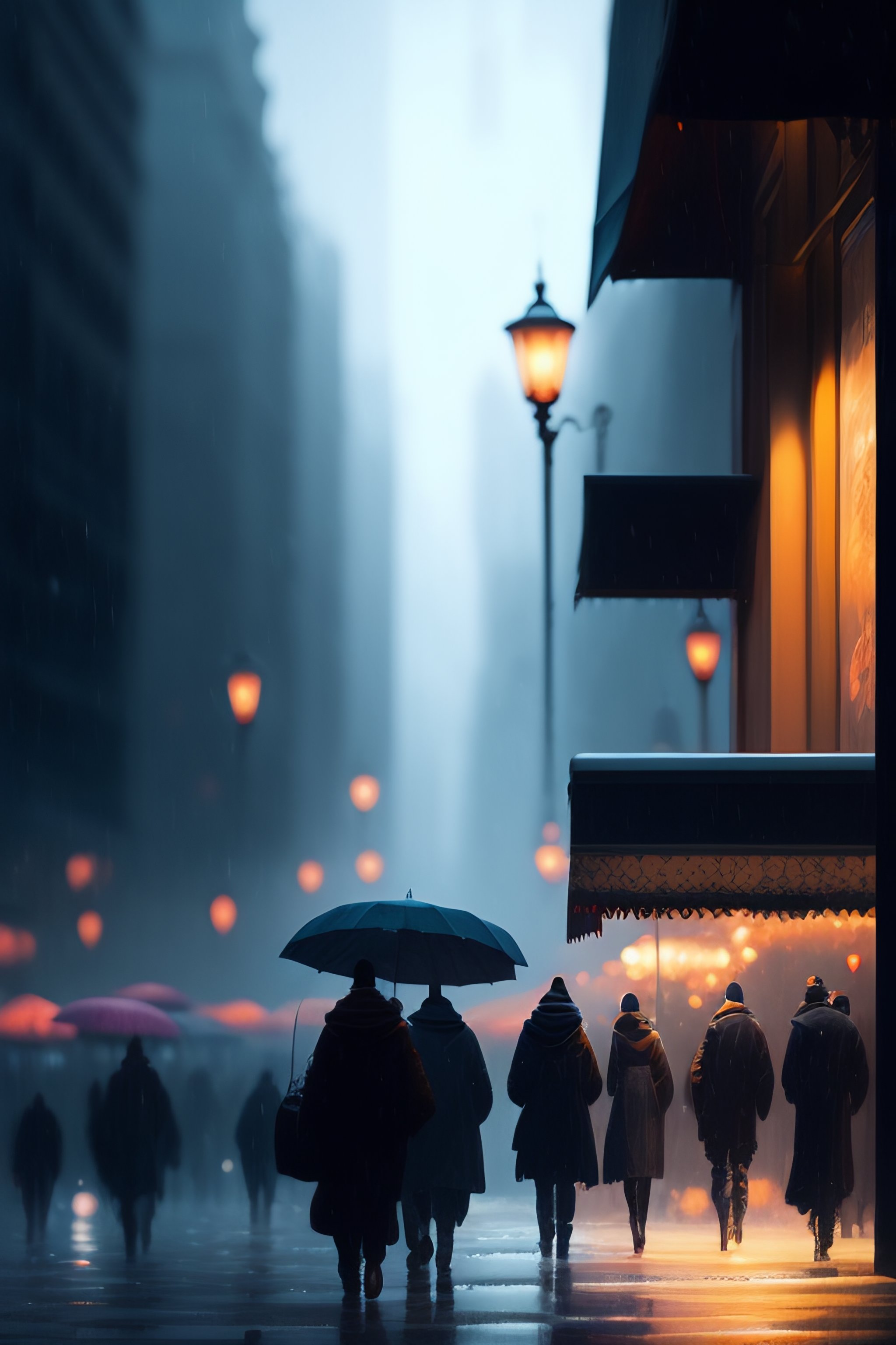 Lexica - Abstract crowd walking at night, raining, crowd reflex, depth ...
