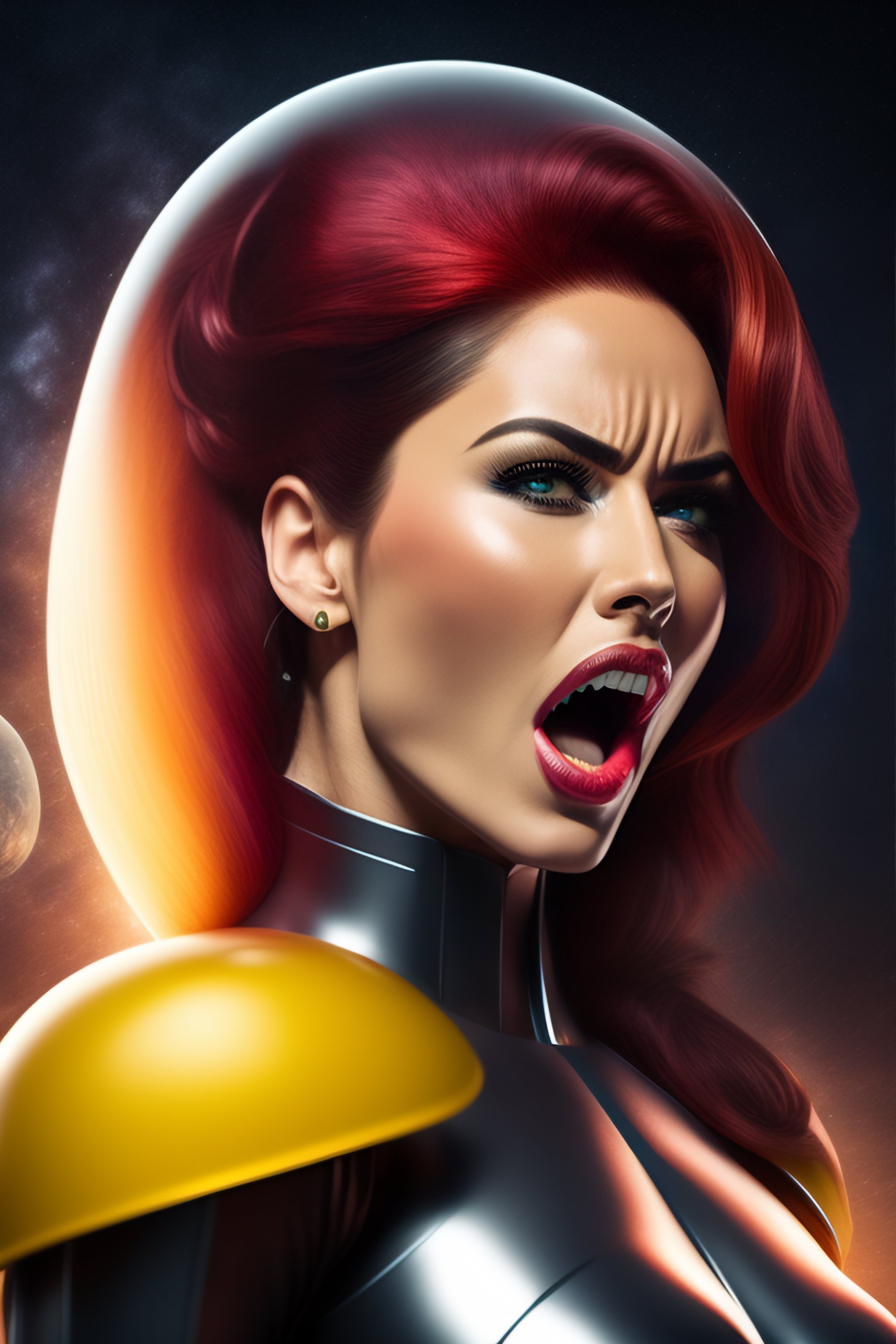 Lexica - Android woman fighting against a clog mouth