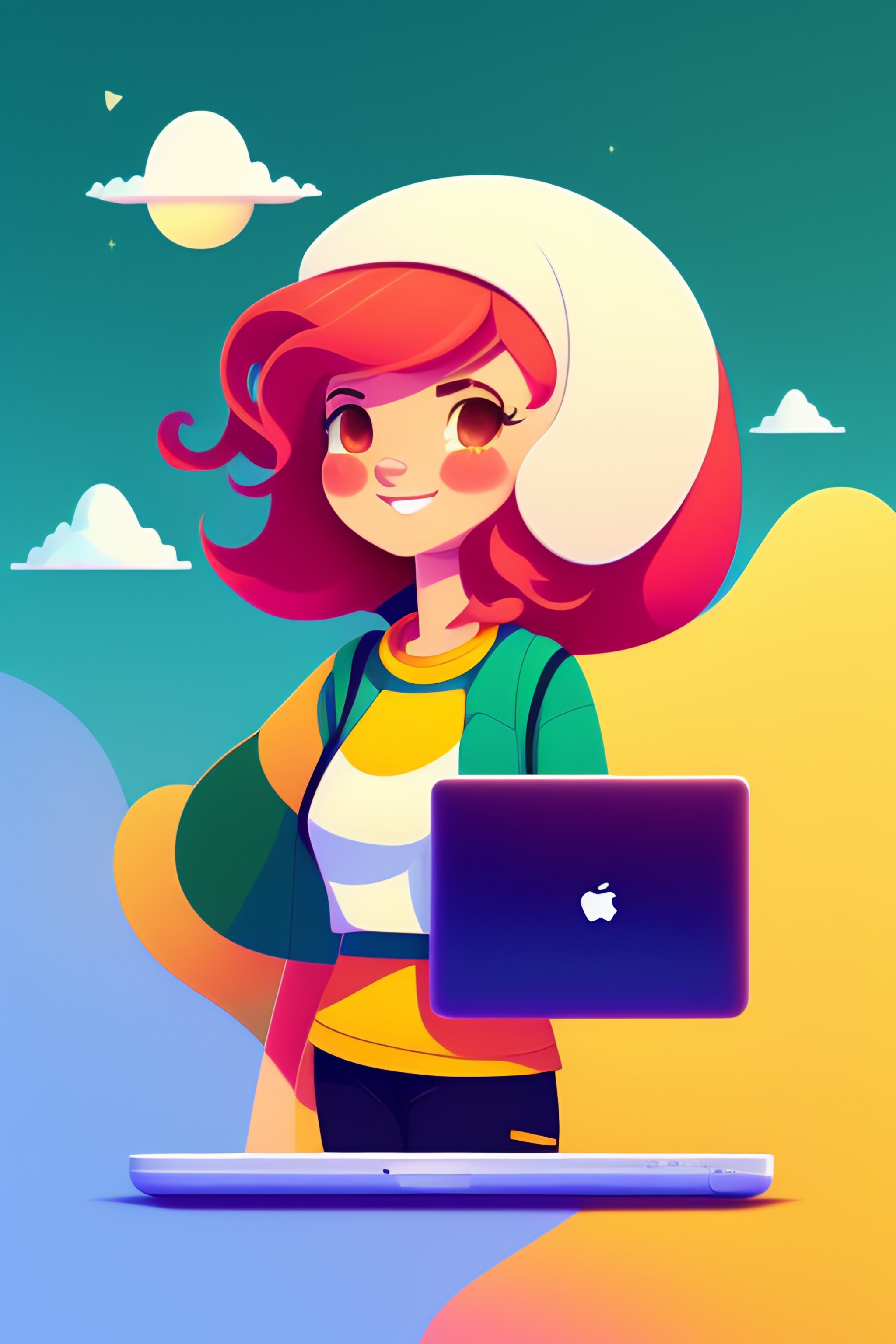Lexica - 2d cartoon, univercity student with a laptop, flat ...