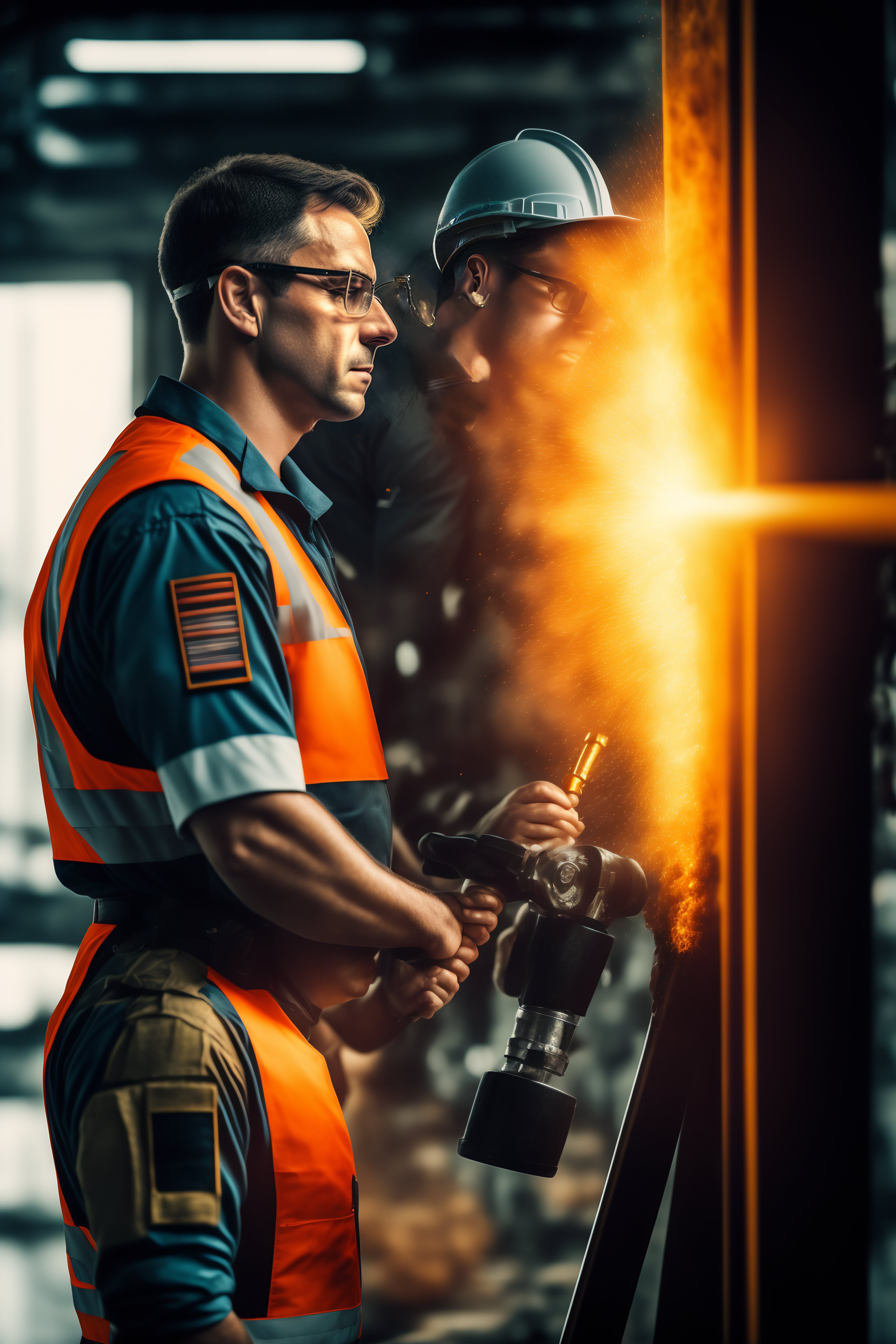 Lexica - Portrait of Engineer working with hammer, Showing the impact ...
