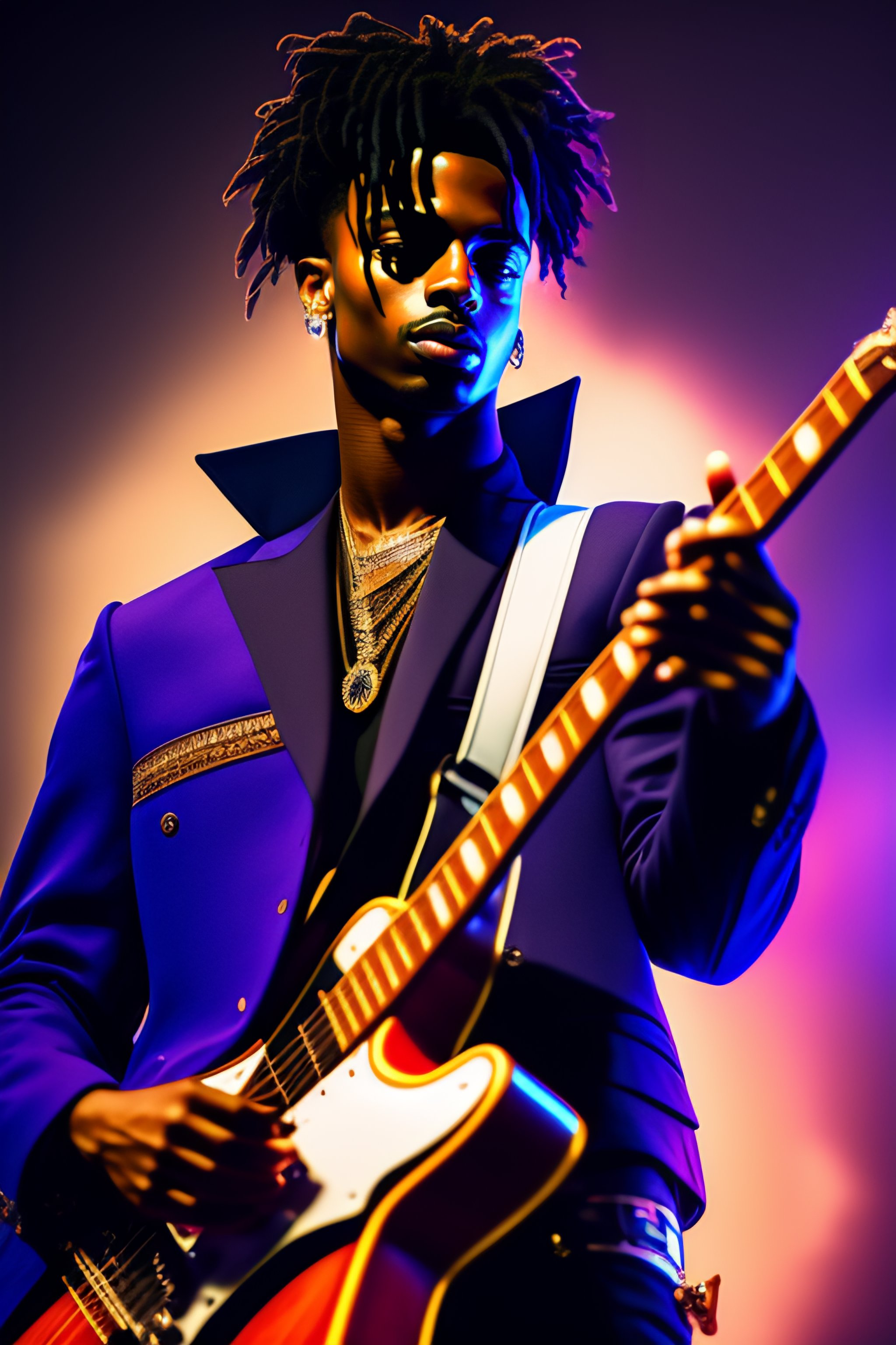 Lexica - Cinematic portrait of playboi carti on stage with a guitar ...