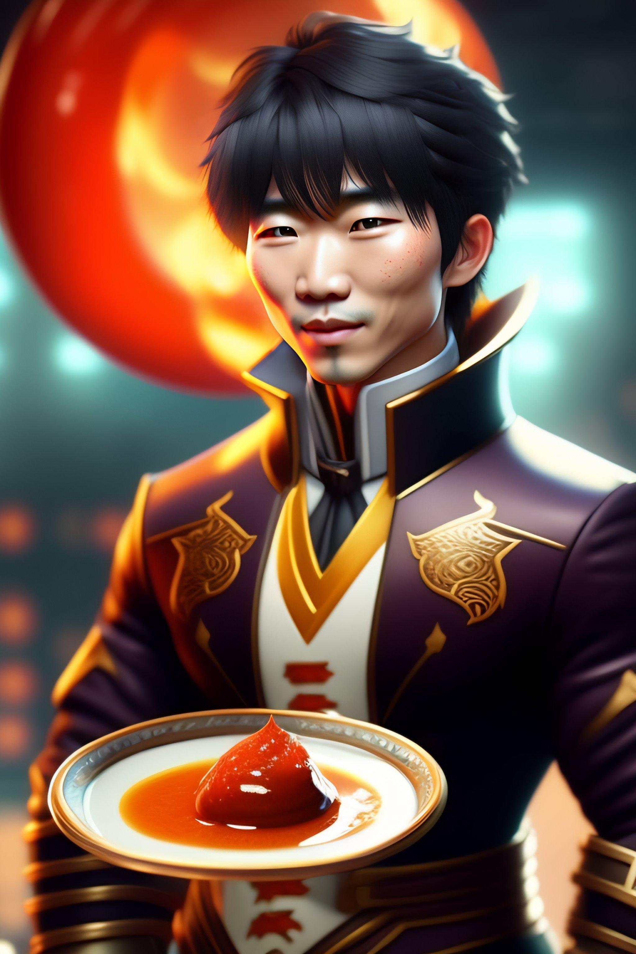 Lexica - Xiao from Genshin Impact eating a puddin in realistic style