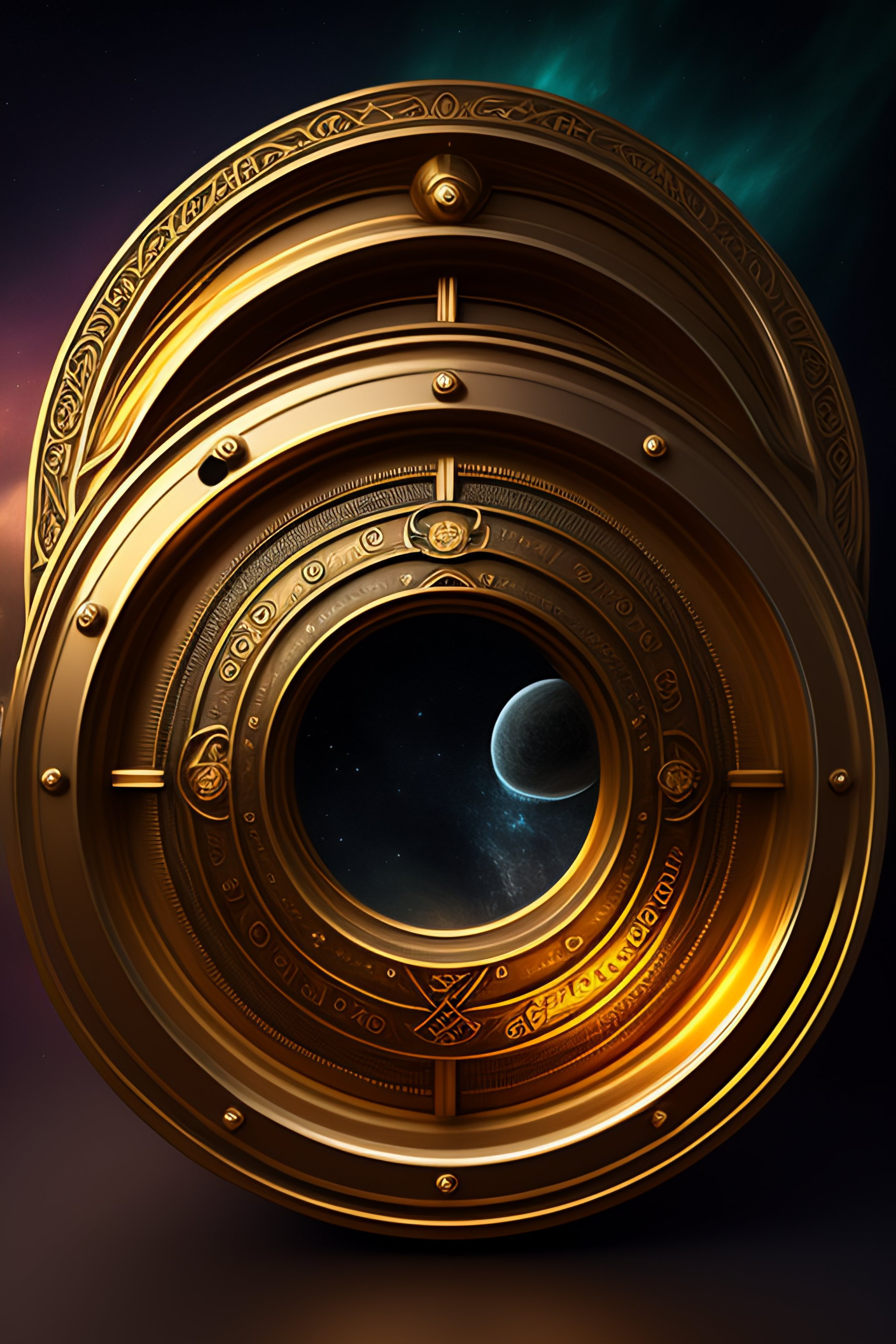 Lexica - A steampunk intergalactic portal with egld symbol in the middle