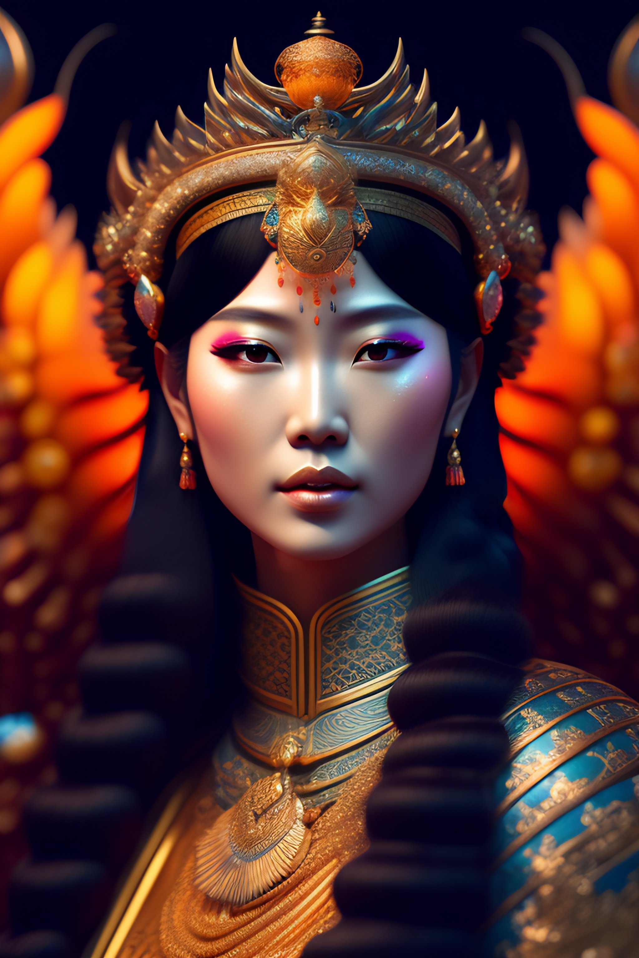 Lexica - 3 d goddess close - up profile portrait with crown, ram skull ...