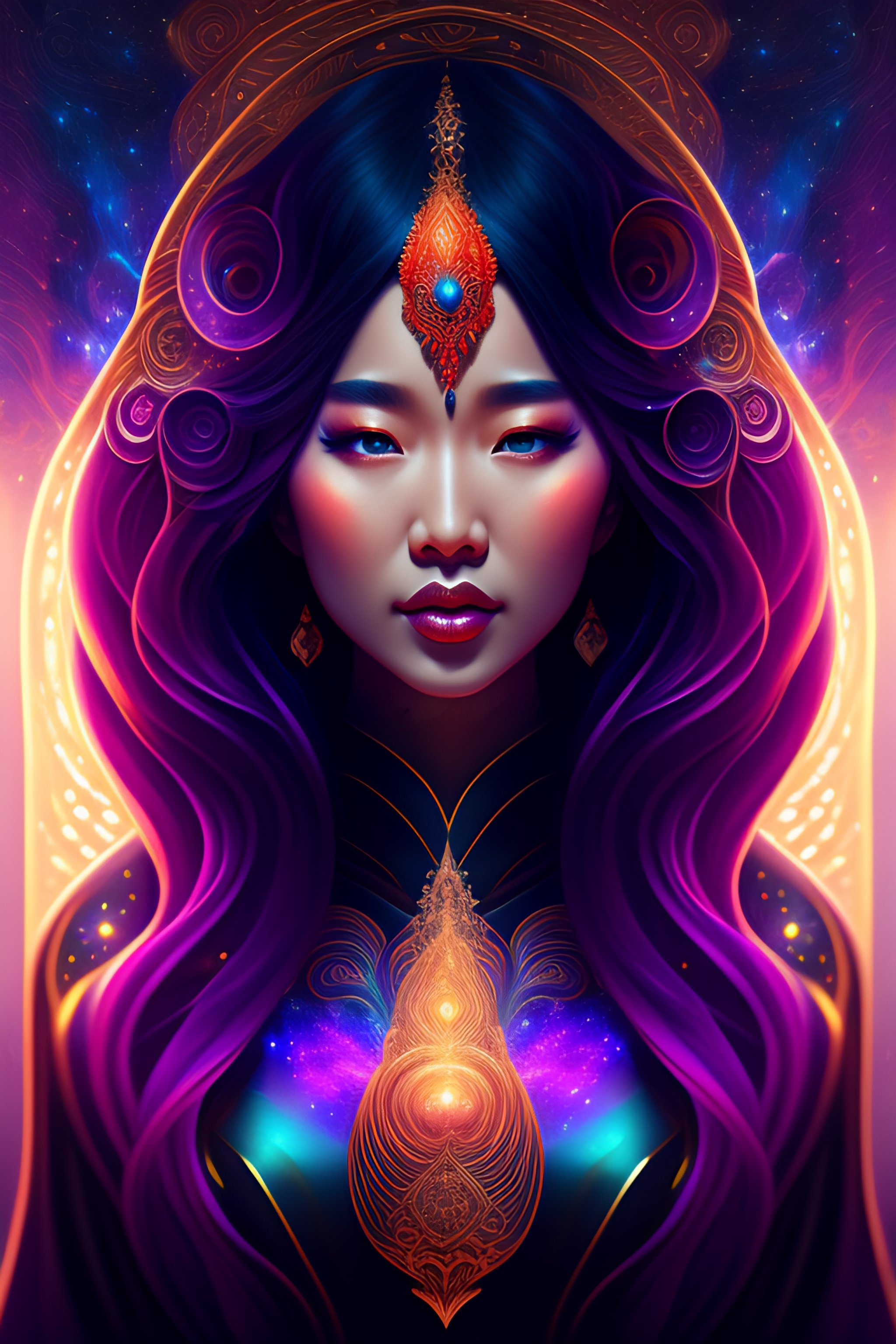 Lexica - Cosmic sorceress, nebulas, galactic, Concept art portrait by ...