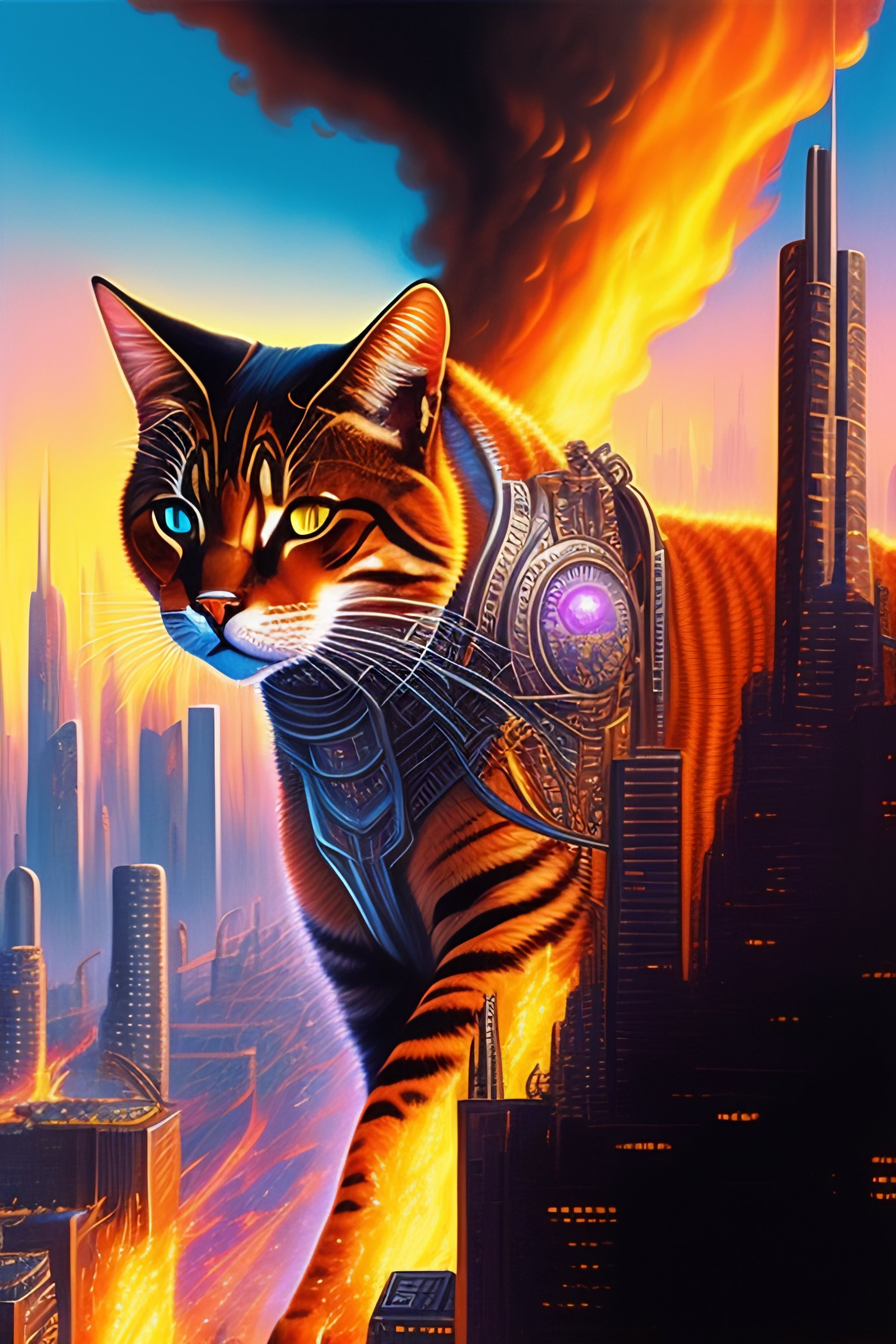 Lexica - A giant anthropomorphic robotic cat destroys a metropolis ...