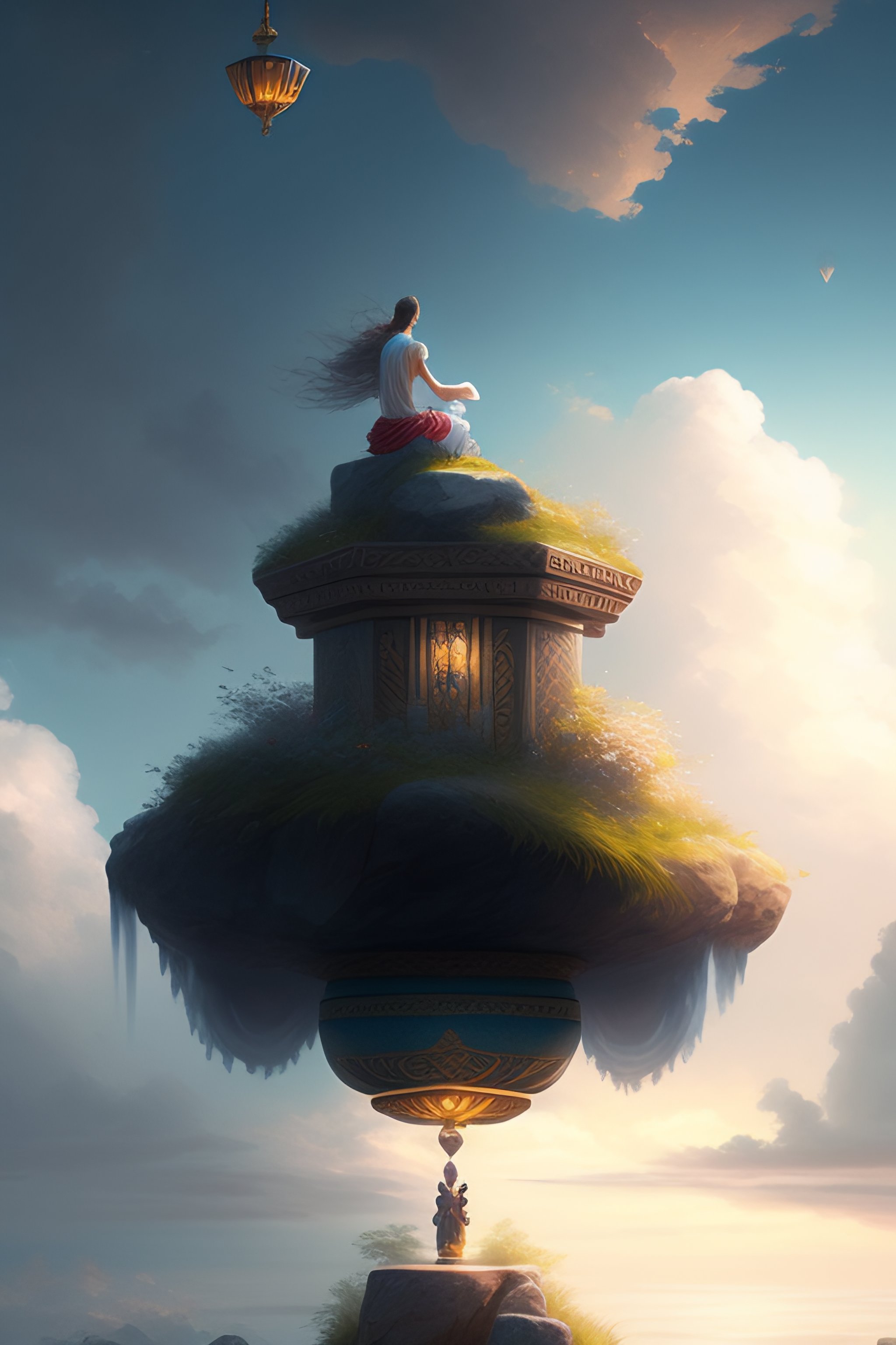 Lexica - Wind deity enjoying the view from his stone heavenly palace ...
