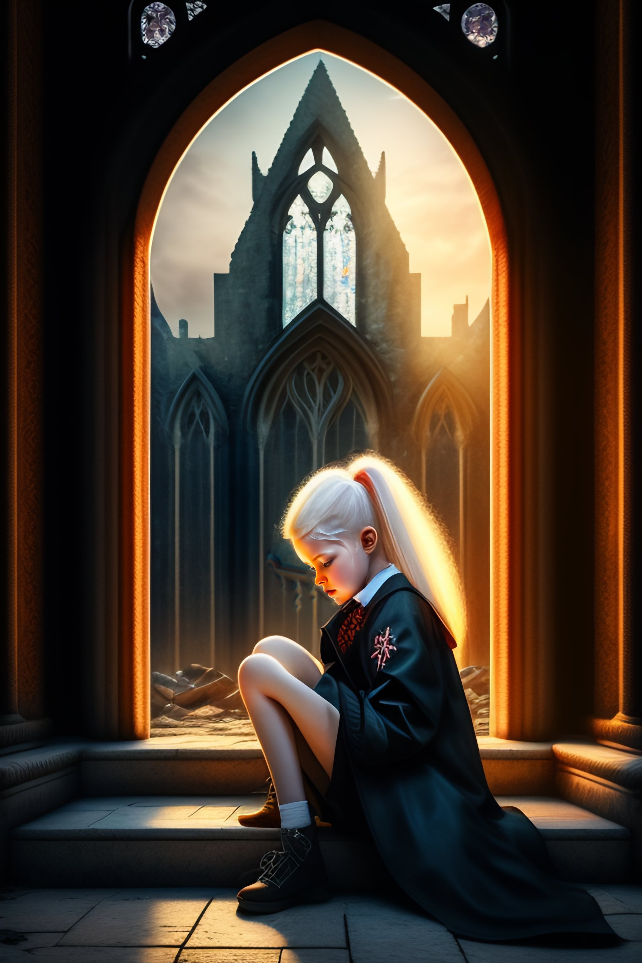 Lexica - 12 years old praying sad albino vampire female sitting on the ...