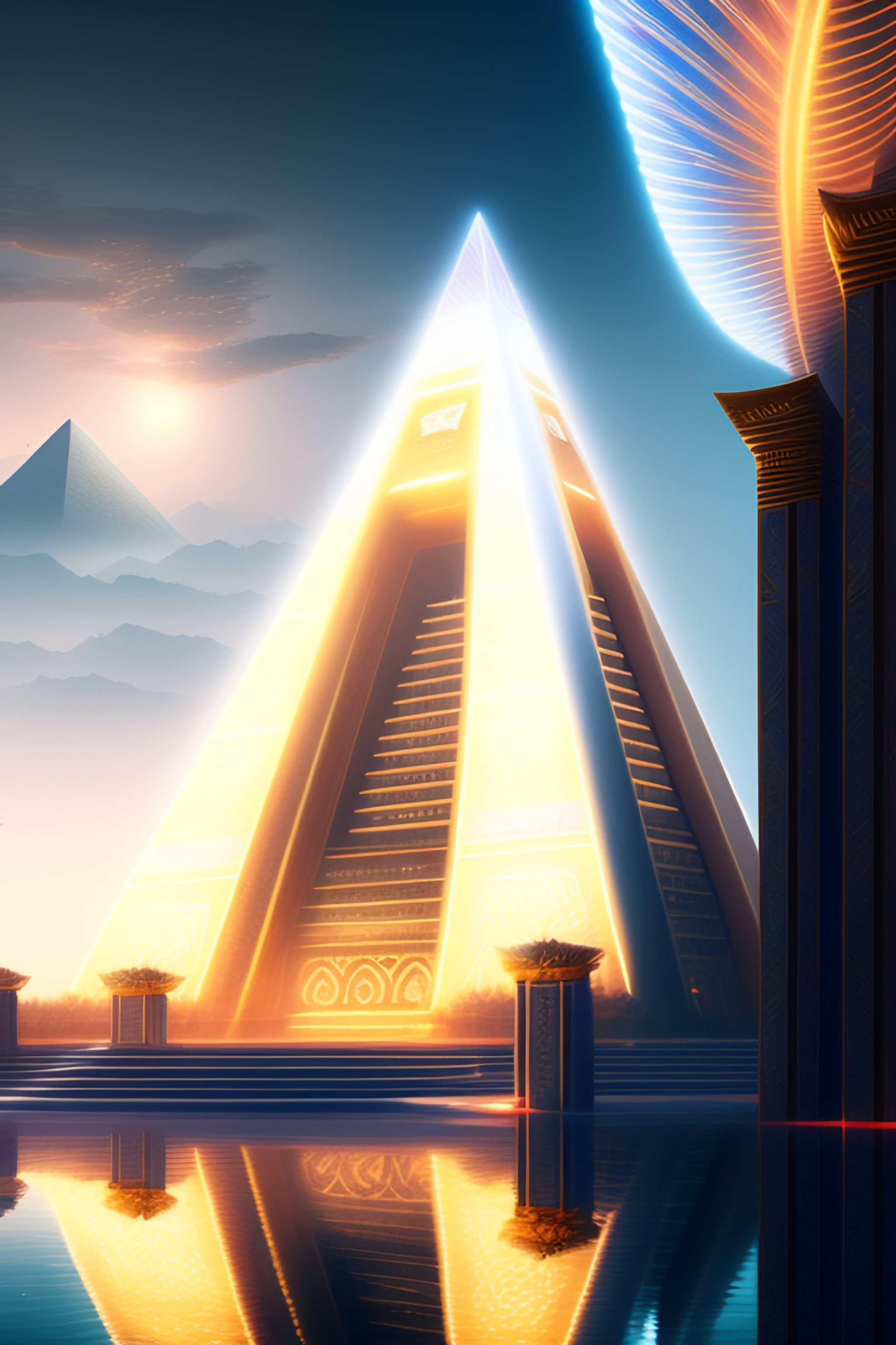 Lexica - A white glowing magical pyramid in the center of an futuristic ...