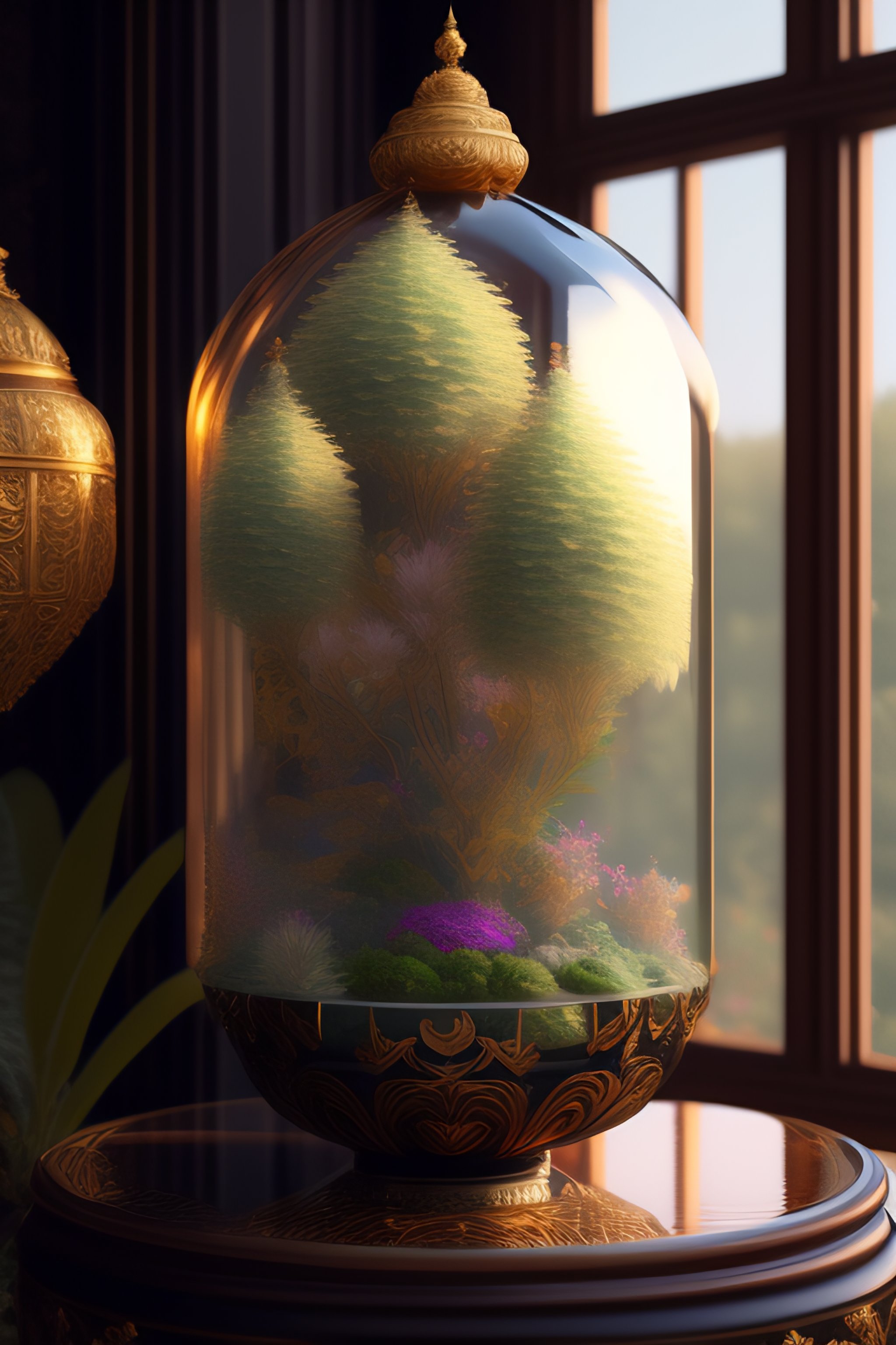Lexica - Beautiful elaborate oasis contained in an ornate glass vase by ...