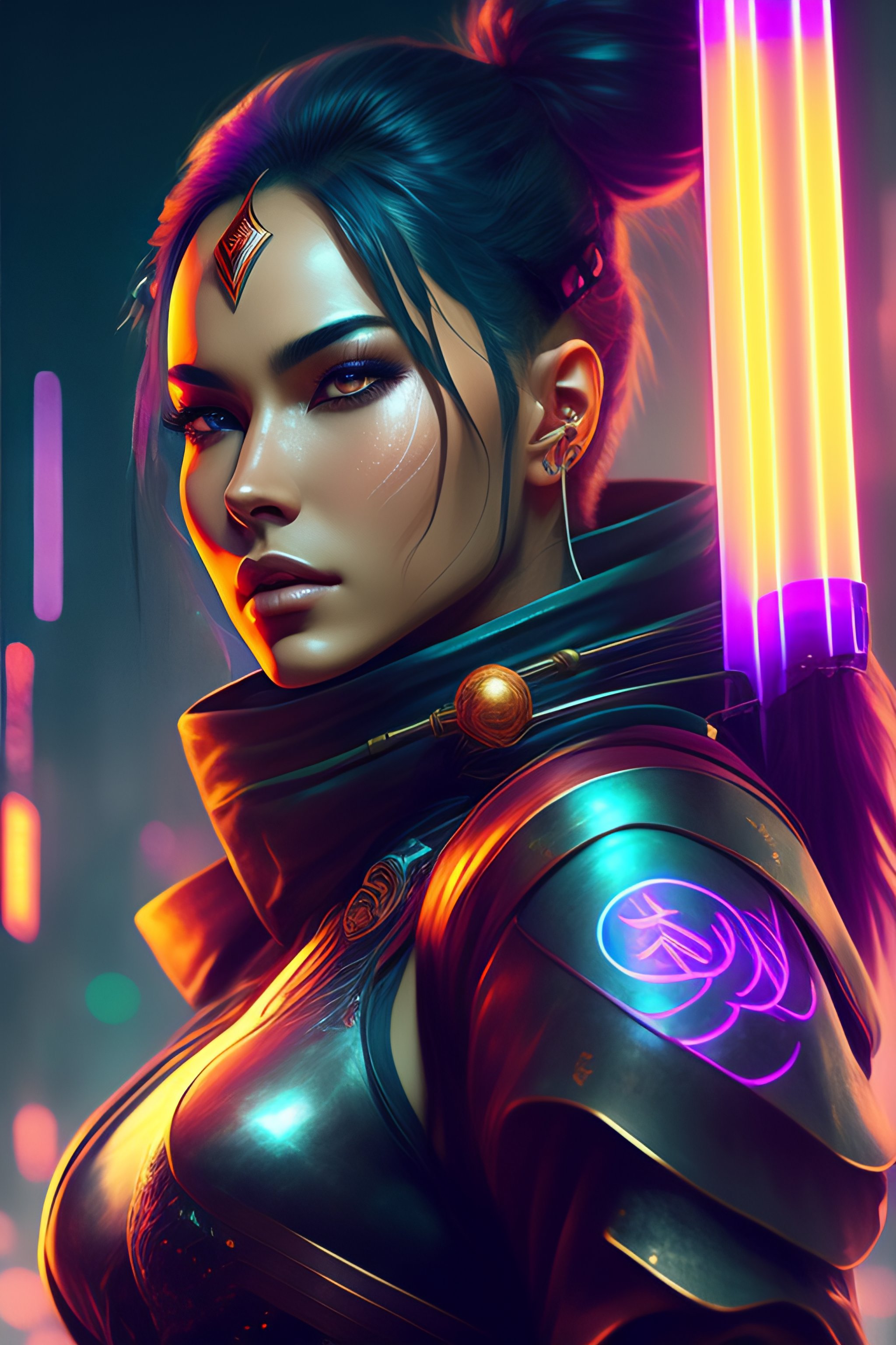 Lexica - Female archer, cyberpunk futuristic neon. fencing, long sword ...