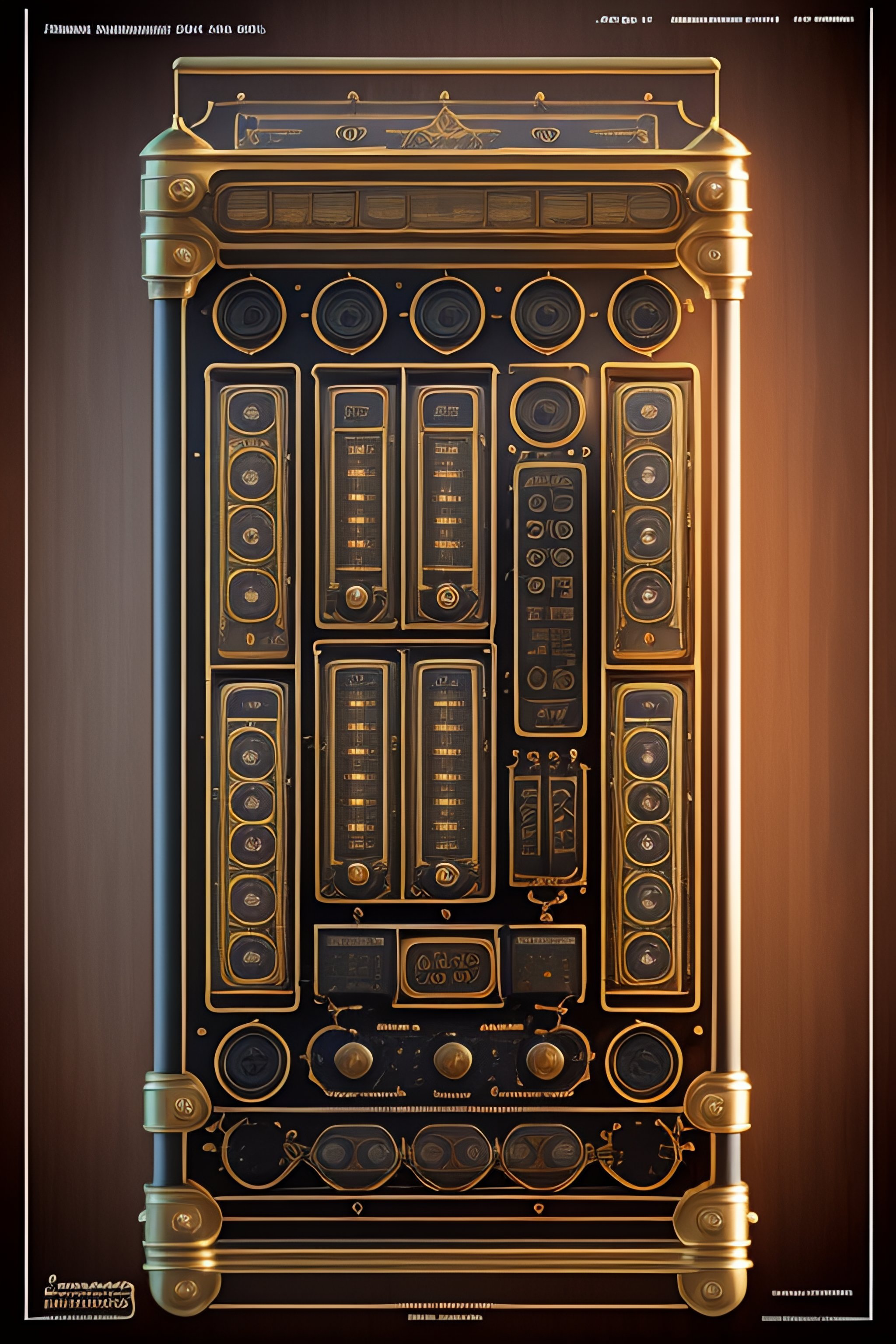 Lexica - Steampunk patent drawing front view of a control panel with ...