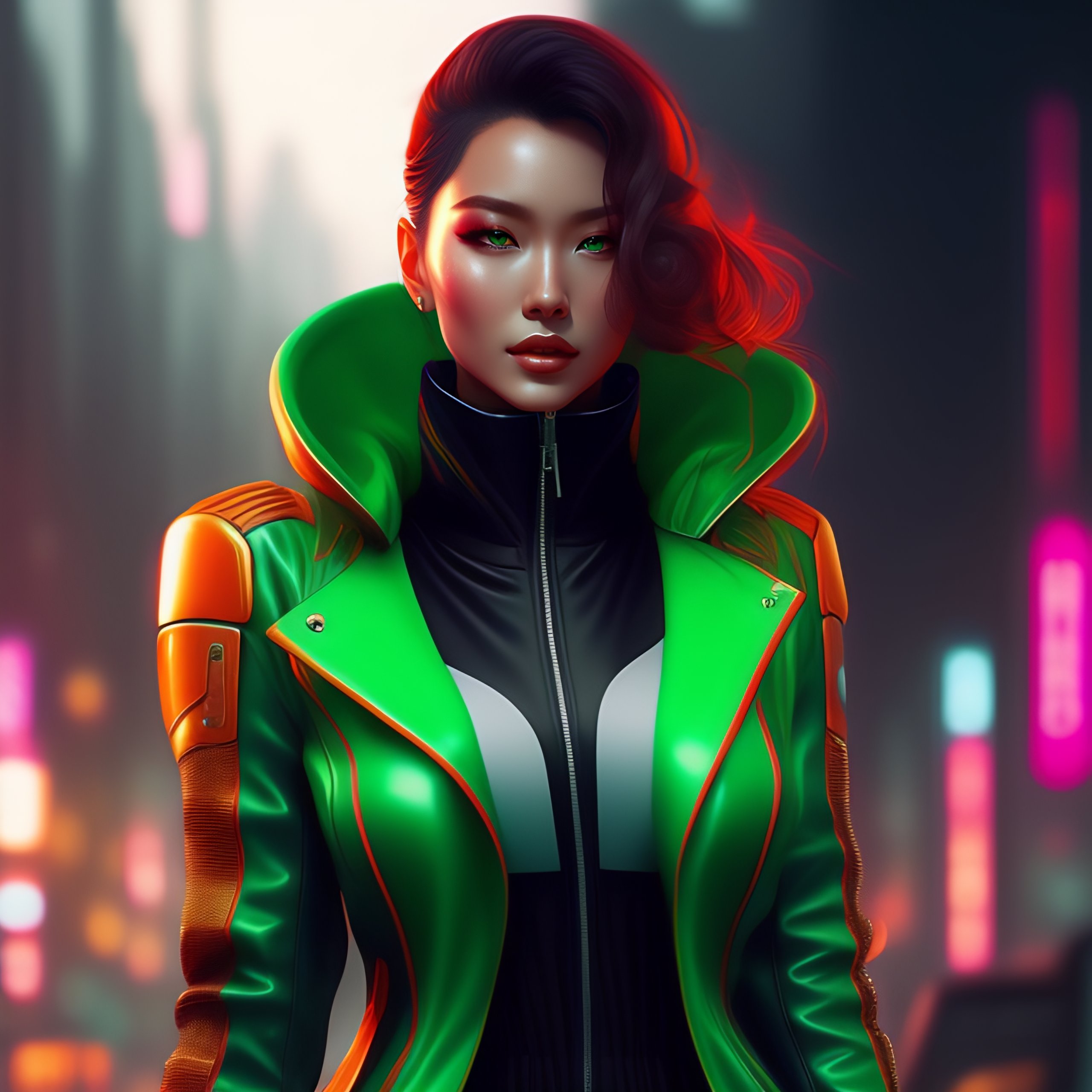 Lexica - Futuristic high tech green jacket worn by an extremely ...