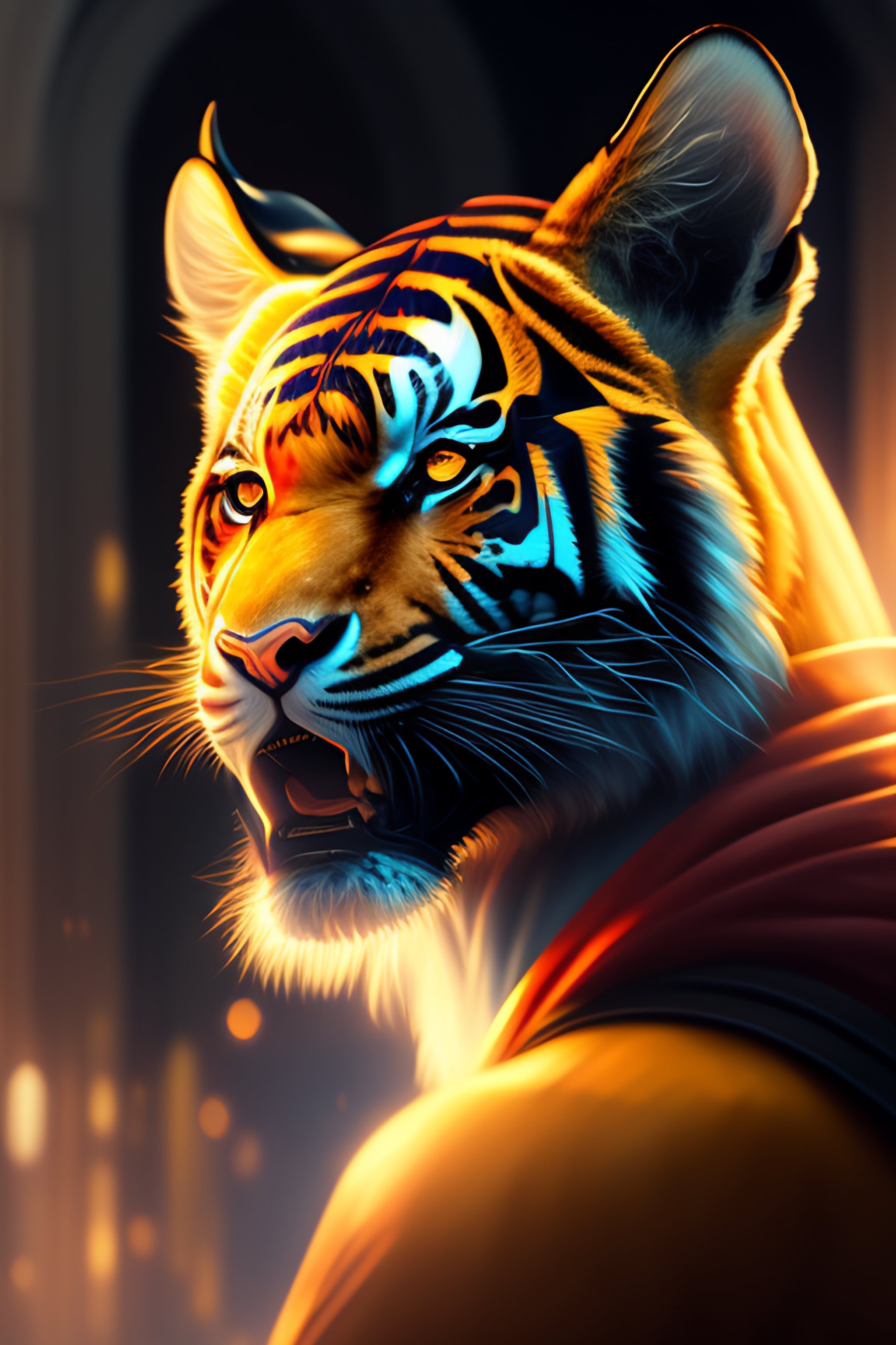 Lexica - Tiger face human staring at the camera smirking and laughing ...
