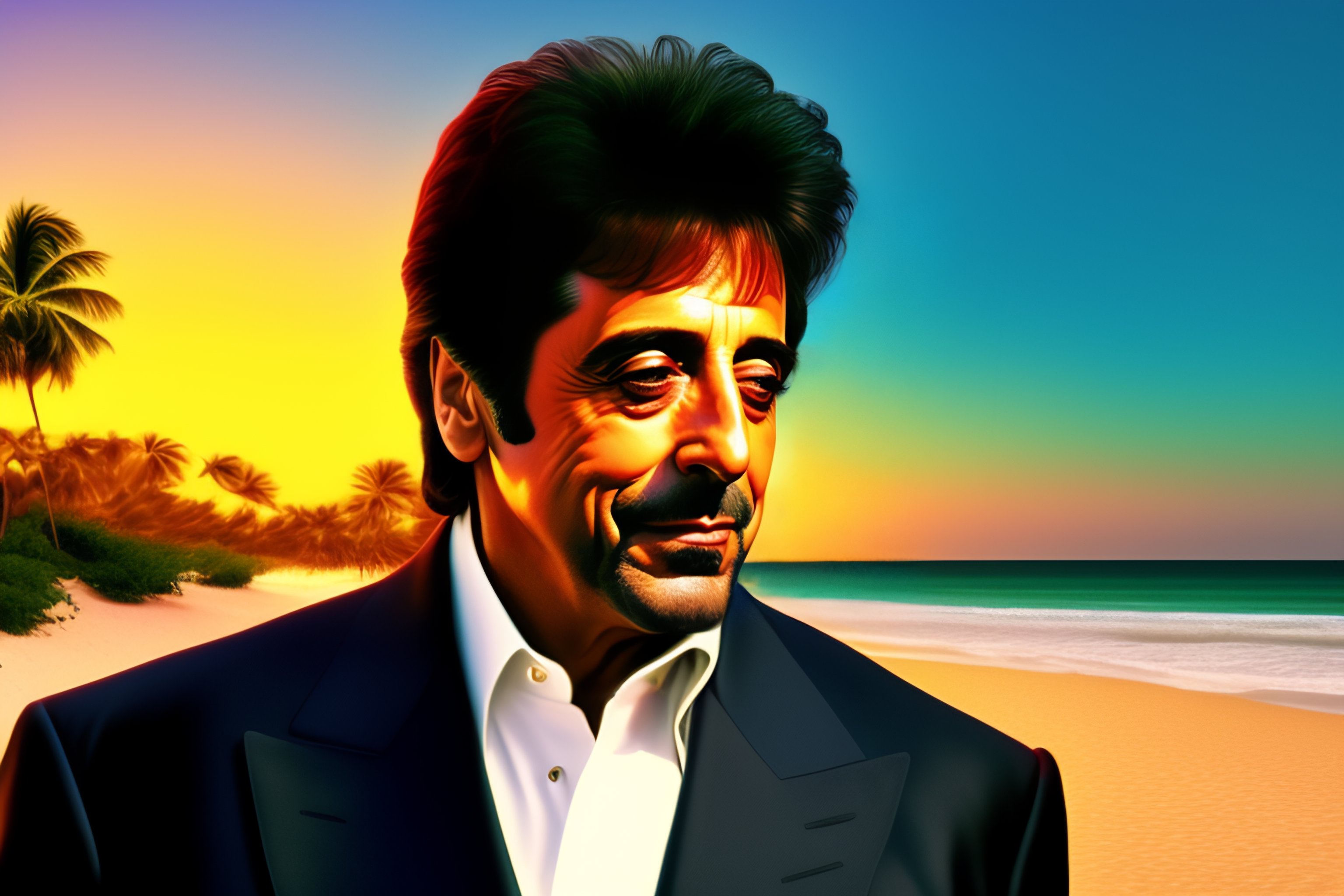 Lexica - Al pacino scarface, Miami, colors, palms