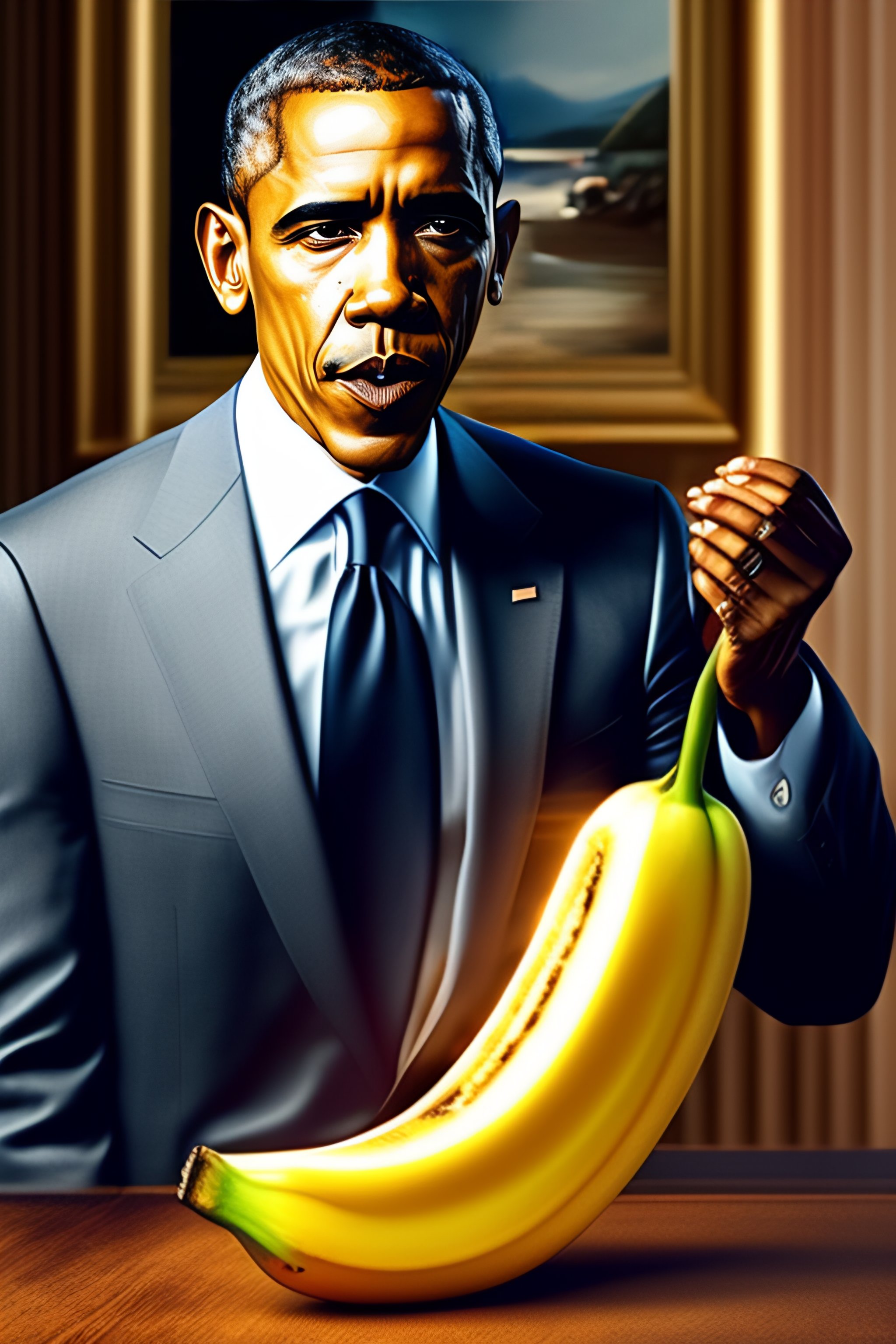Lexica - A picture of Obama eating banana
