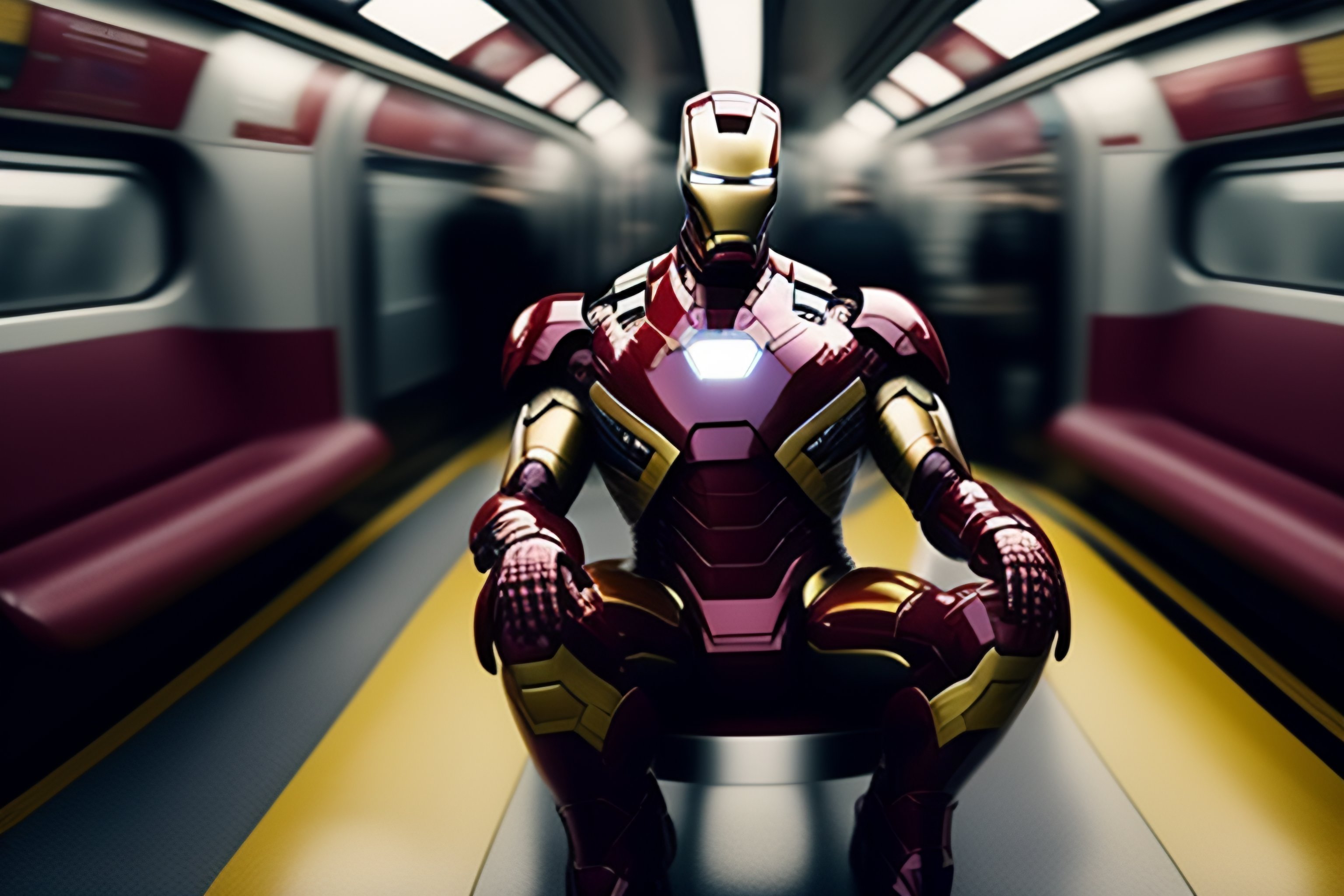 Lexica - Iron Man sitting in the London Underground train during rush ...