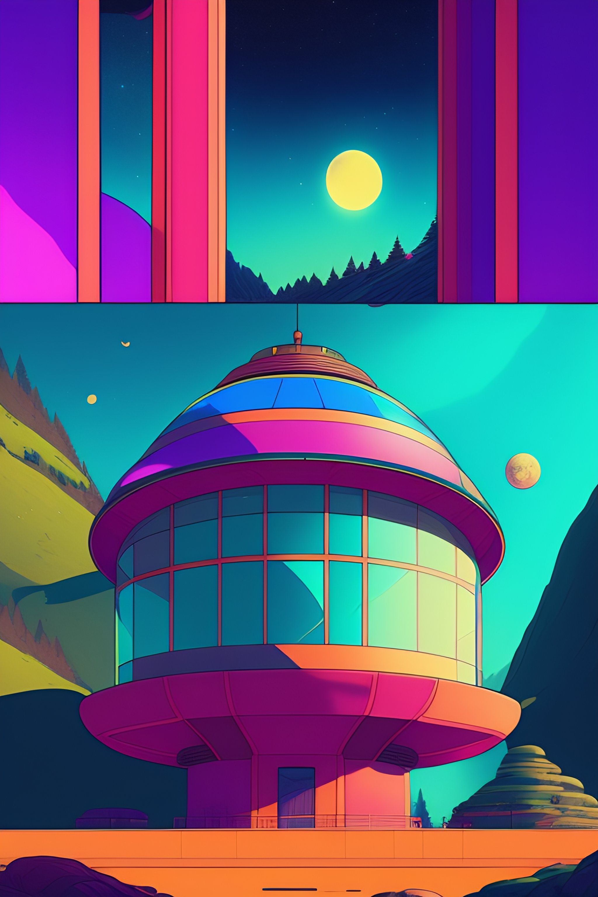 Lexica - Futuristic observatory, with a large, dome-shaped window that ...