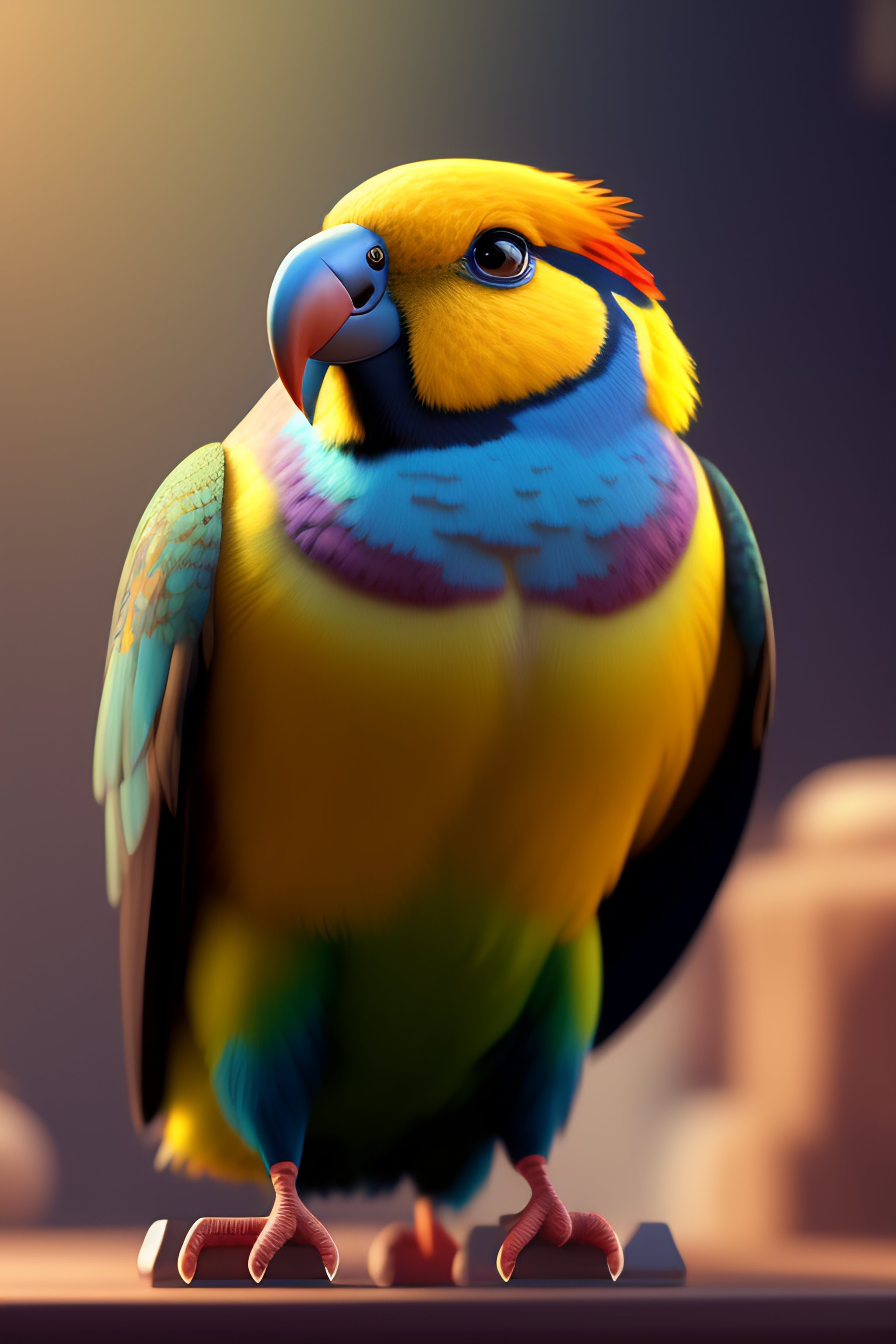 Lexica - Front view of a zootopia style parakeet bird character with a ...