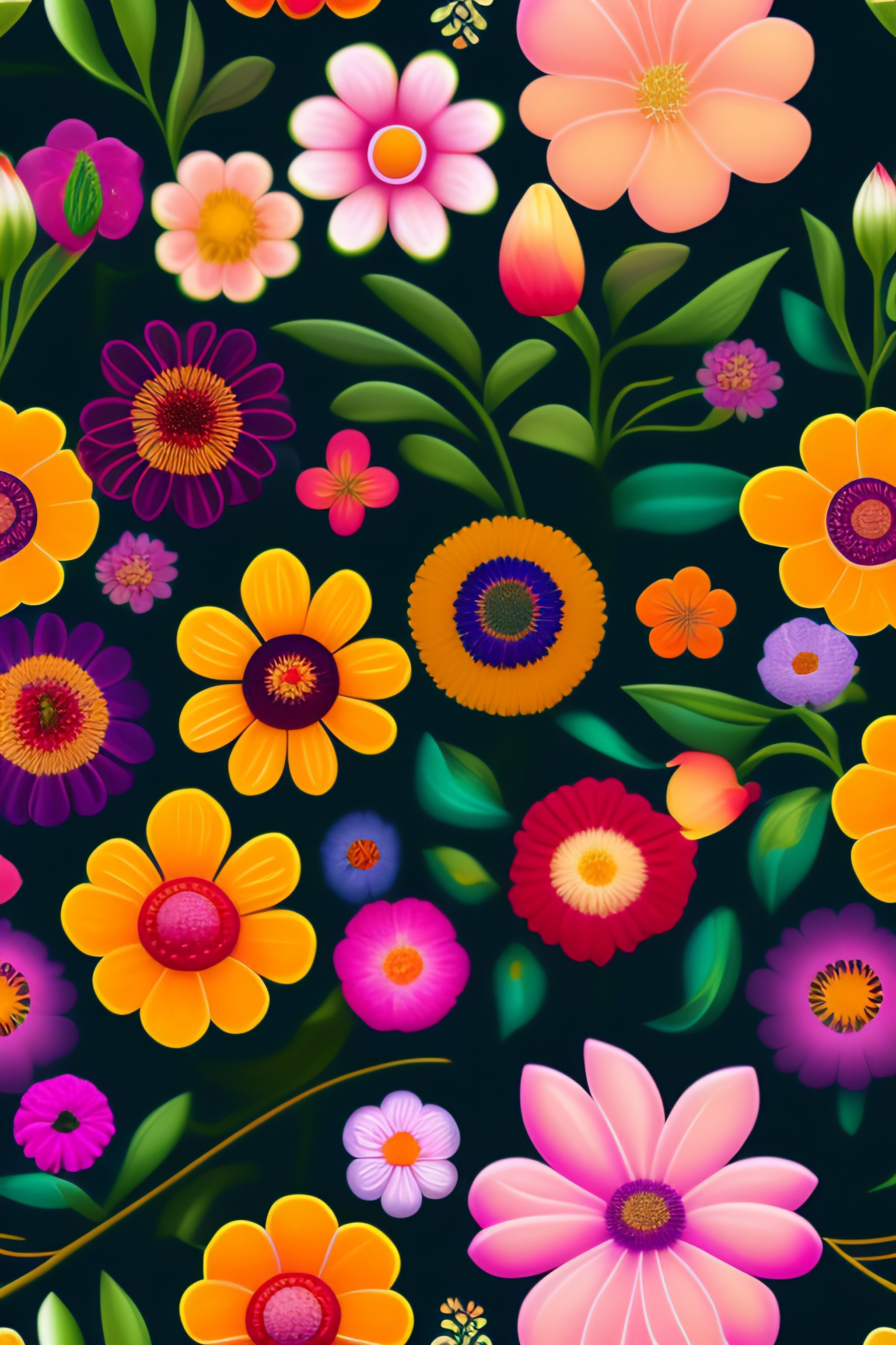 Lexica - 100 mini Exotic flowers in full bloom in all over pattern ...