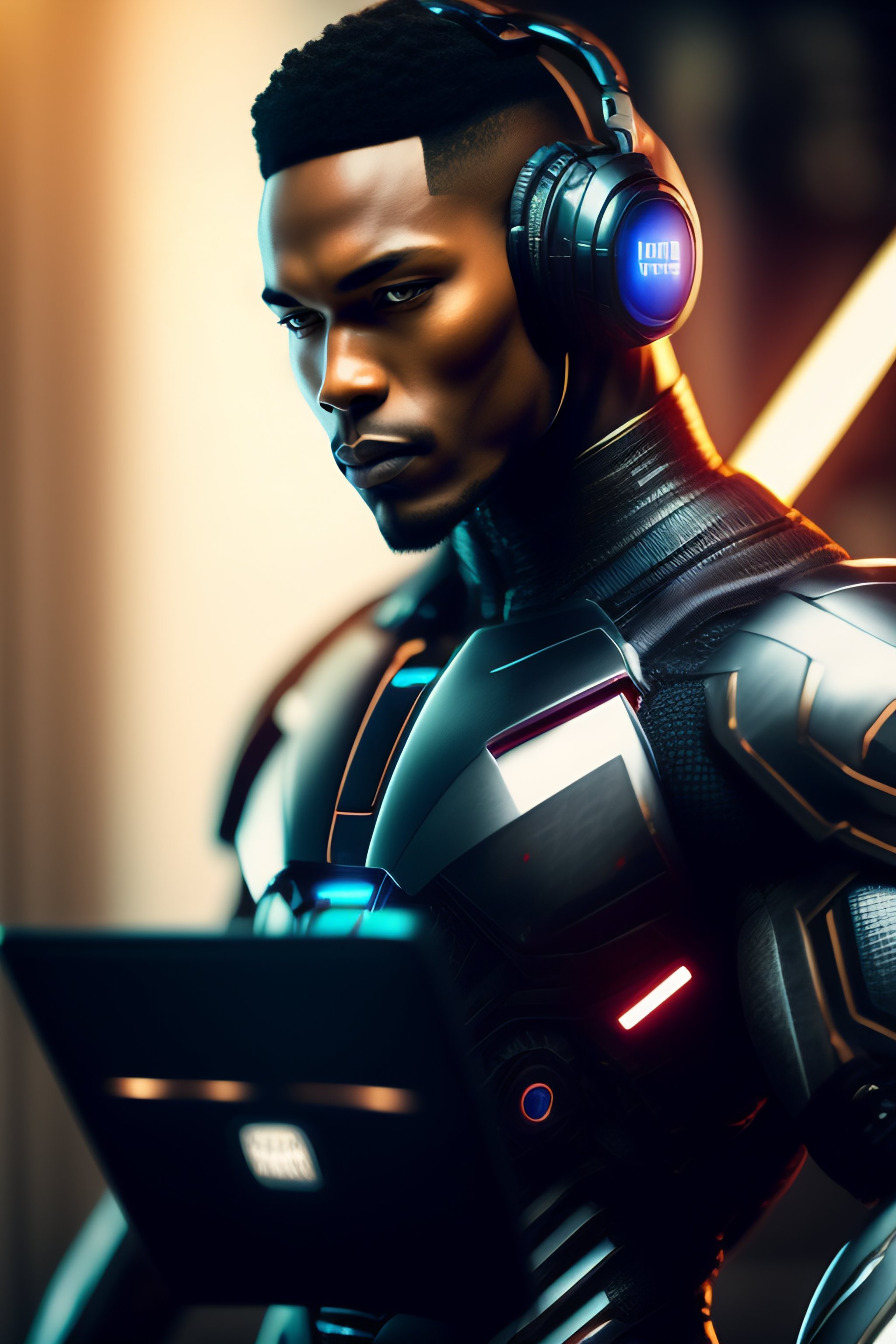 Lexica - Cyborg with computer, a character side portrait, realistic ...