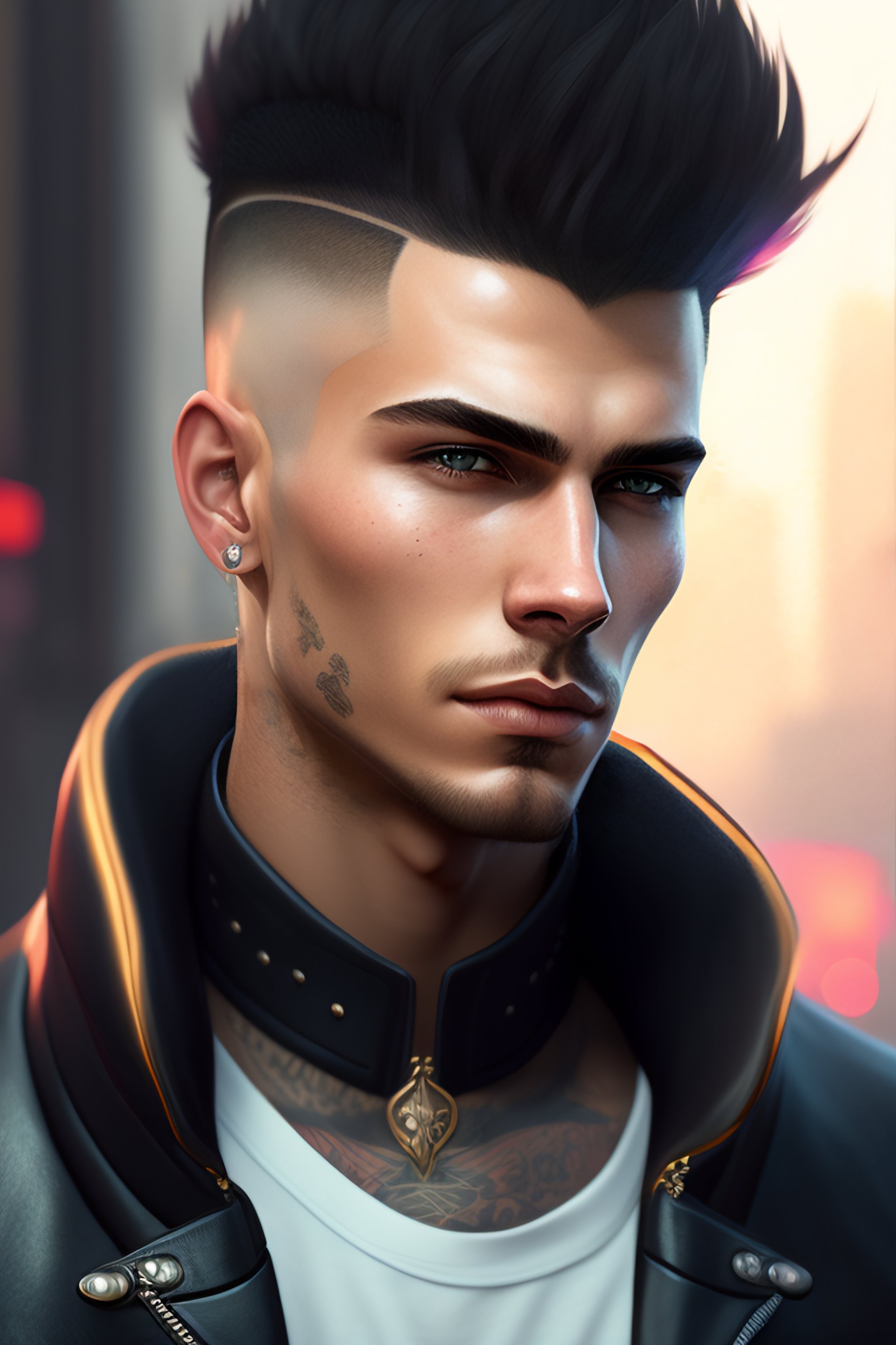 Lexica - Portrait of a white young male punk, shaved sides of head, bad ...