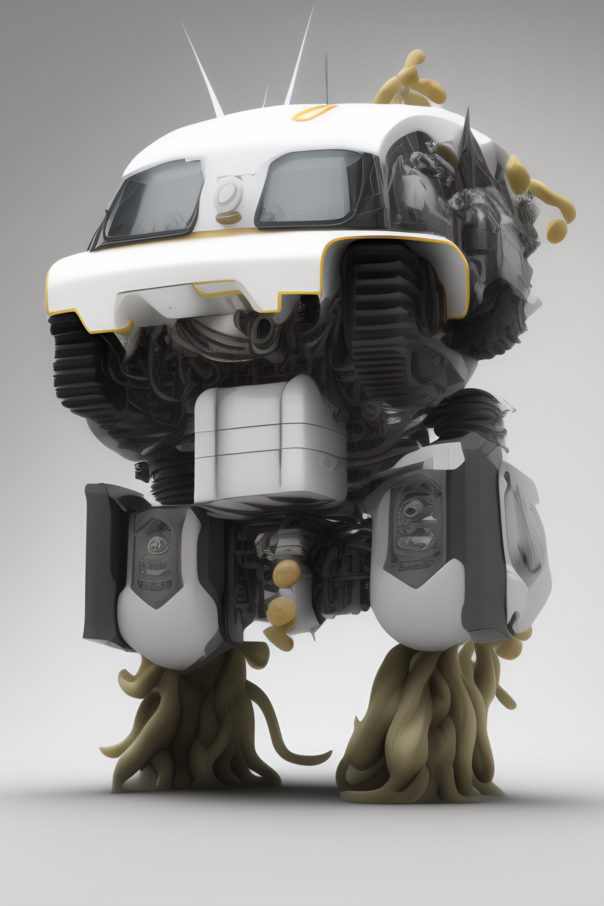 Lexica - A monster made out of car and cube, white plastic, black stone ...