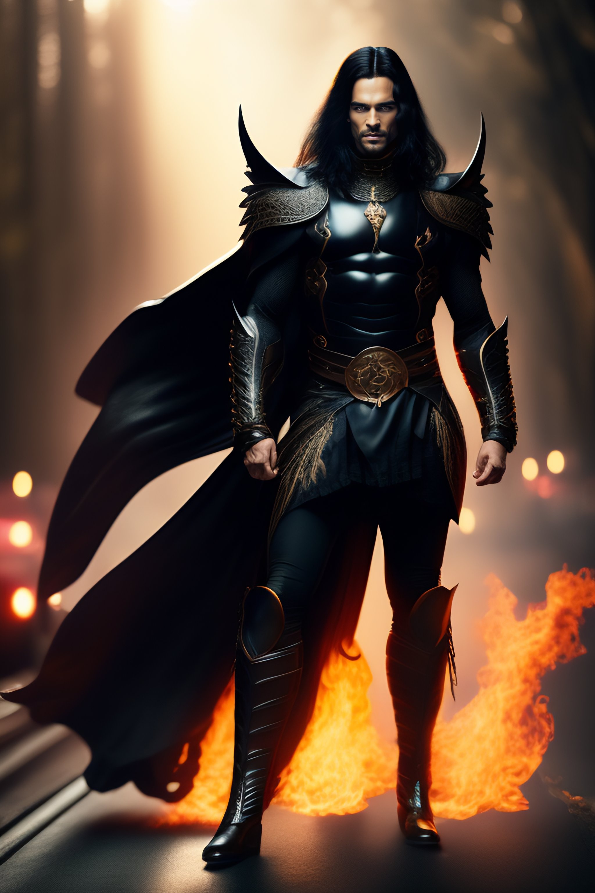 Lexica - Demonic person half scorpion, leather clothes, black long hair ...