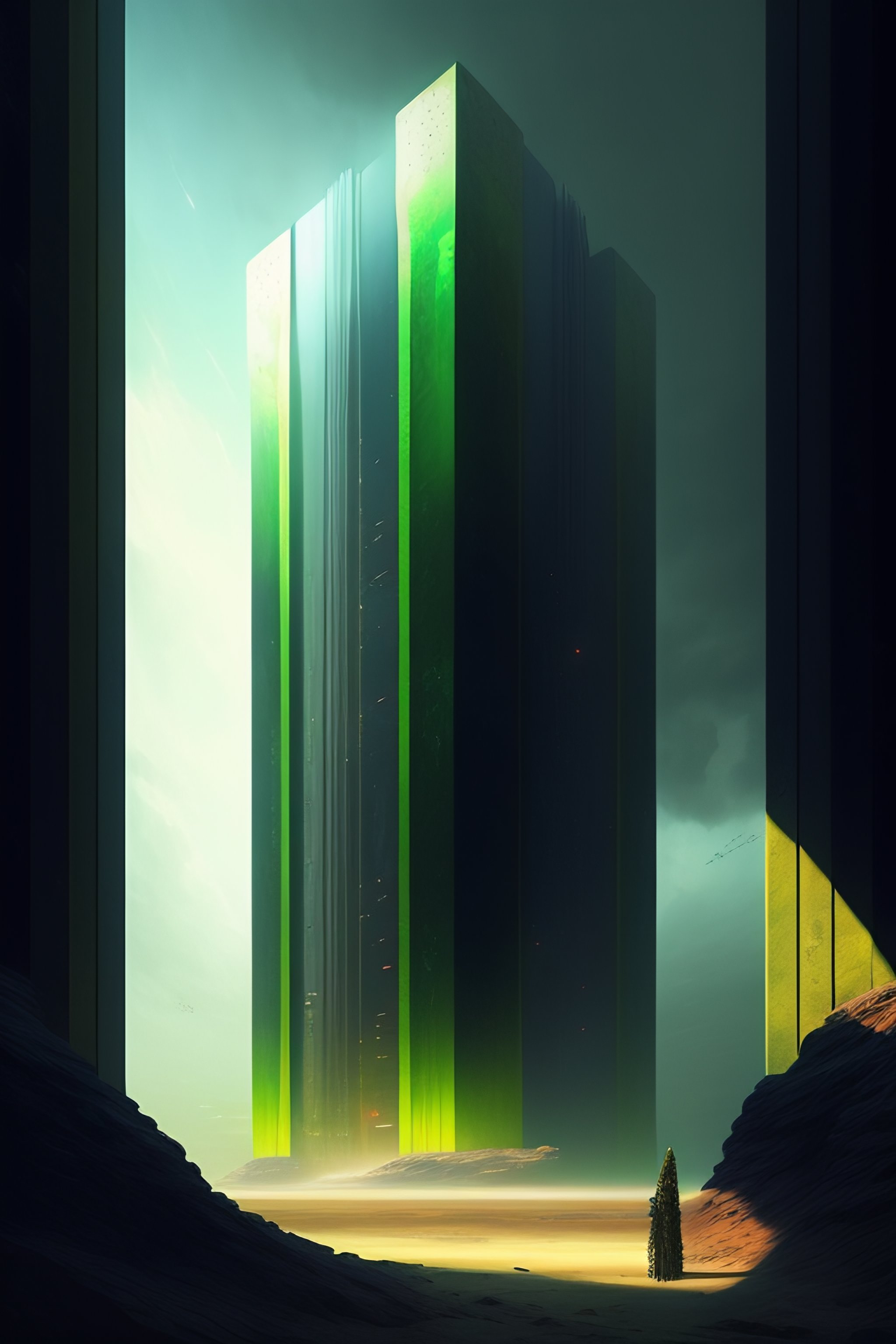 Lexica - A green shiny monolith of glass in a vast starwars control ...