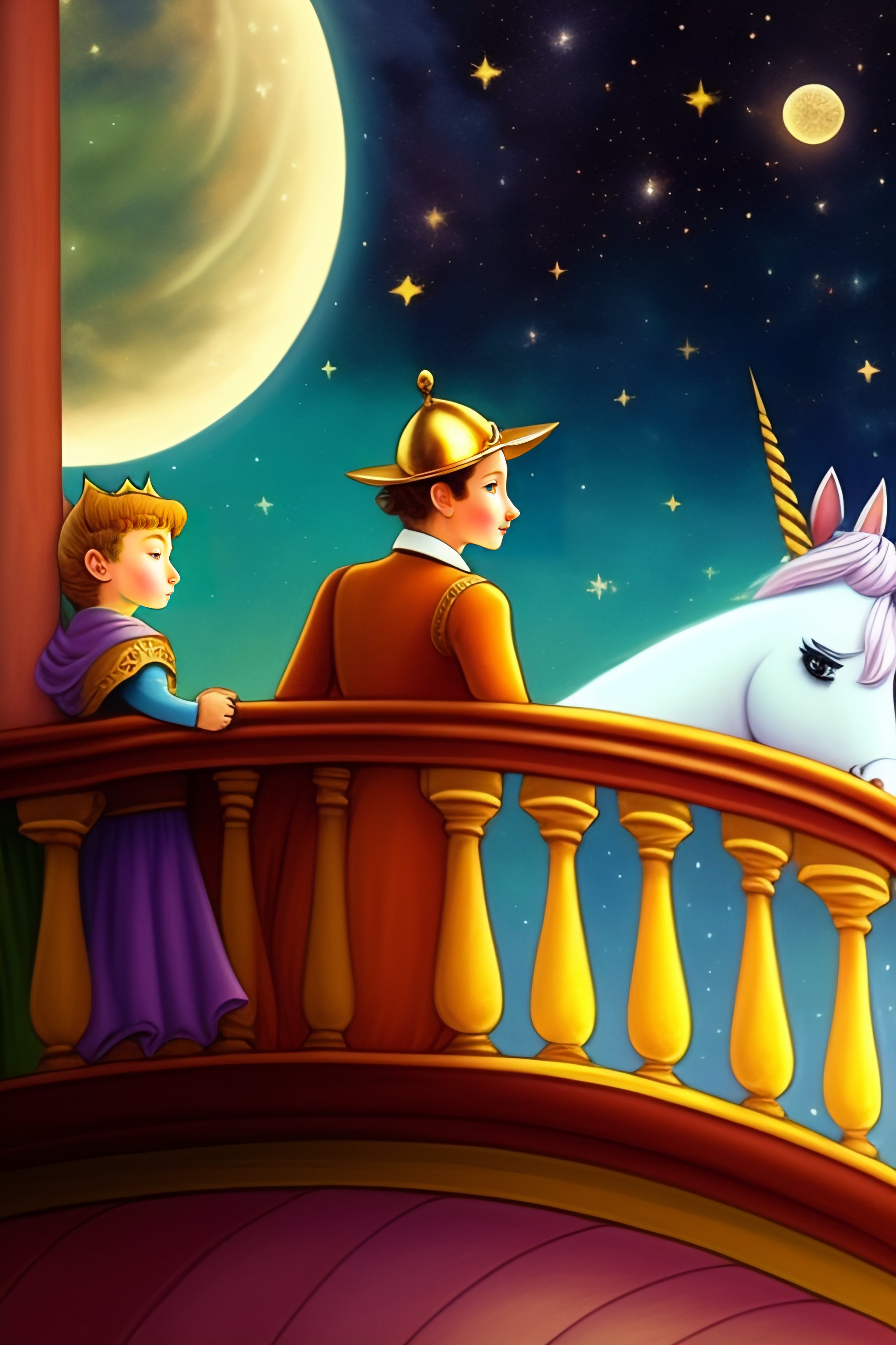 Lexica - Little prince on the balcony of his palace talking to a ...