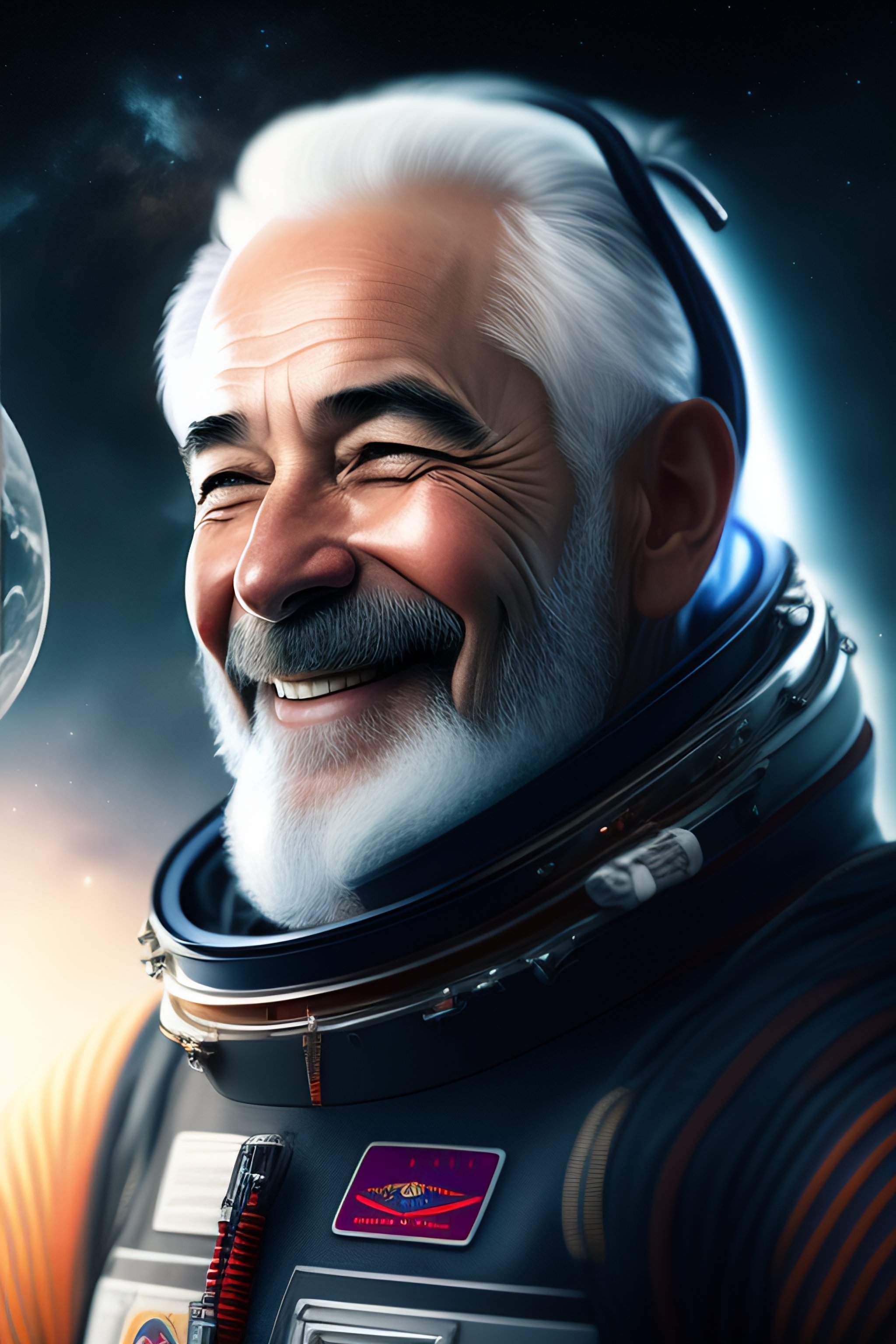 Lexica - Portrait of a smiling male gray hair astronaut with closed ...