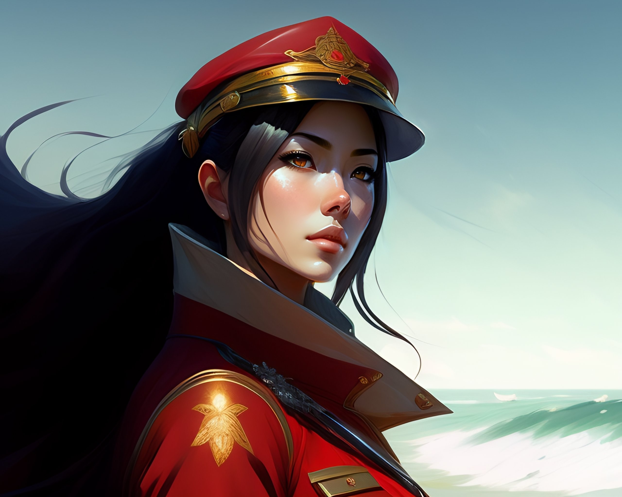 Lexica - Eyes green, capitals girl with a sailor red cap de captain,red ...