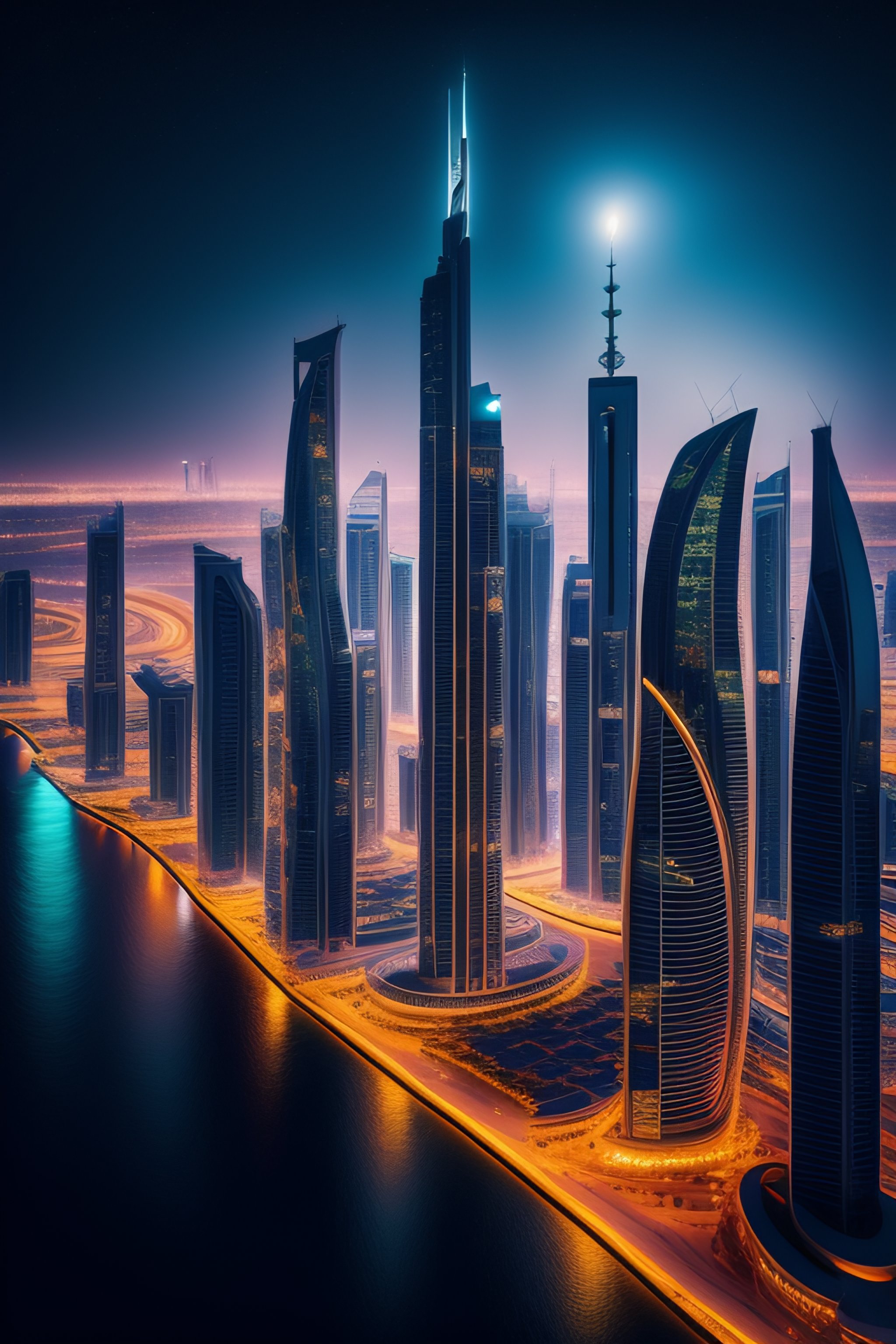 Lexica - In 8k futuristic and skyline of dubai by night