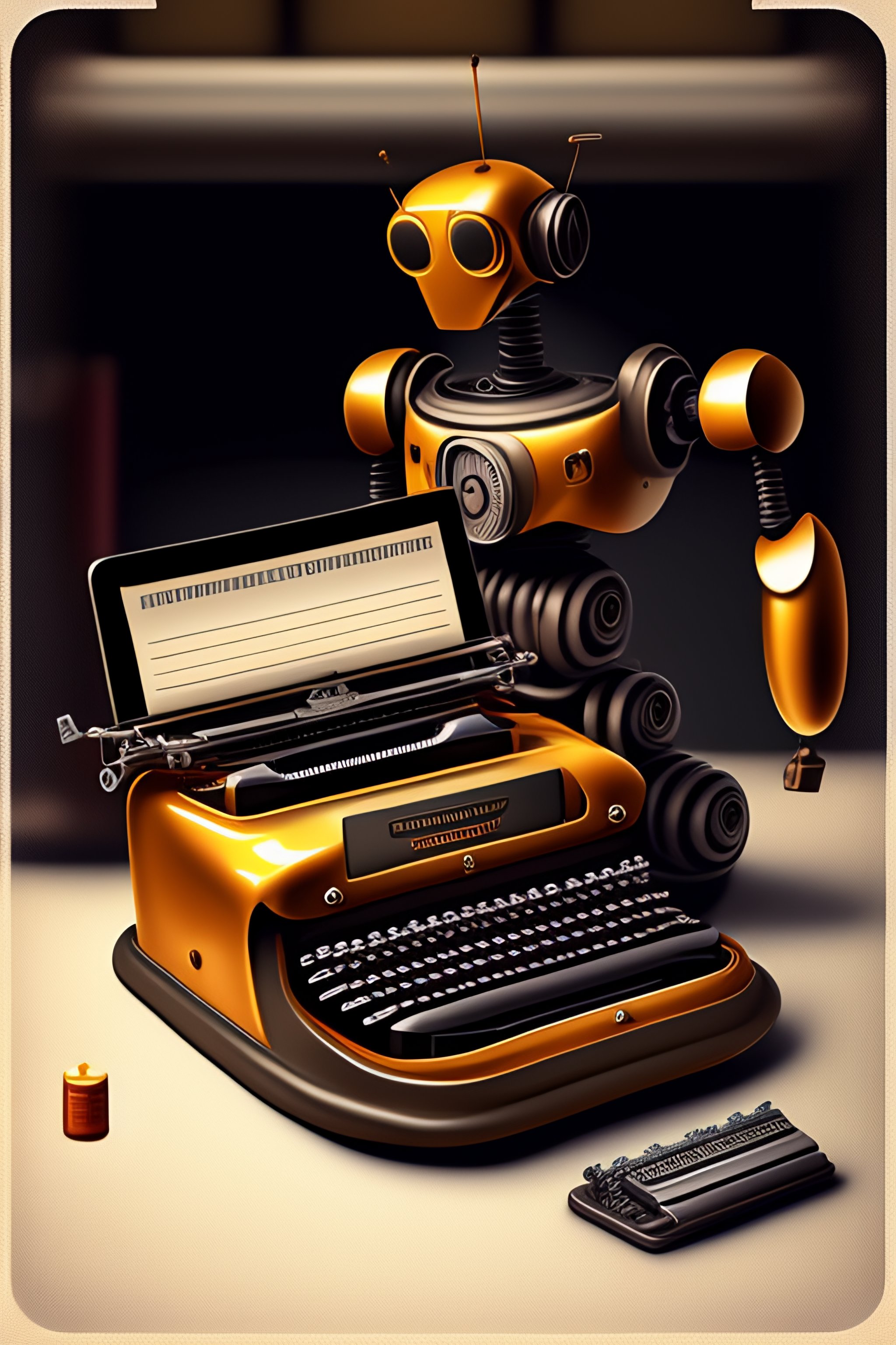 Lexica - Digital art of a robot at a desk, typing a story on an old ...